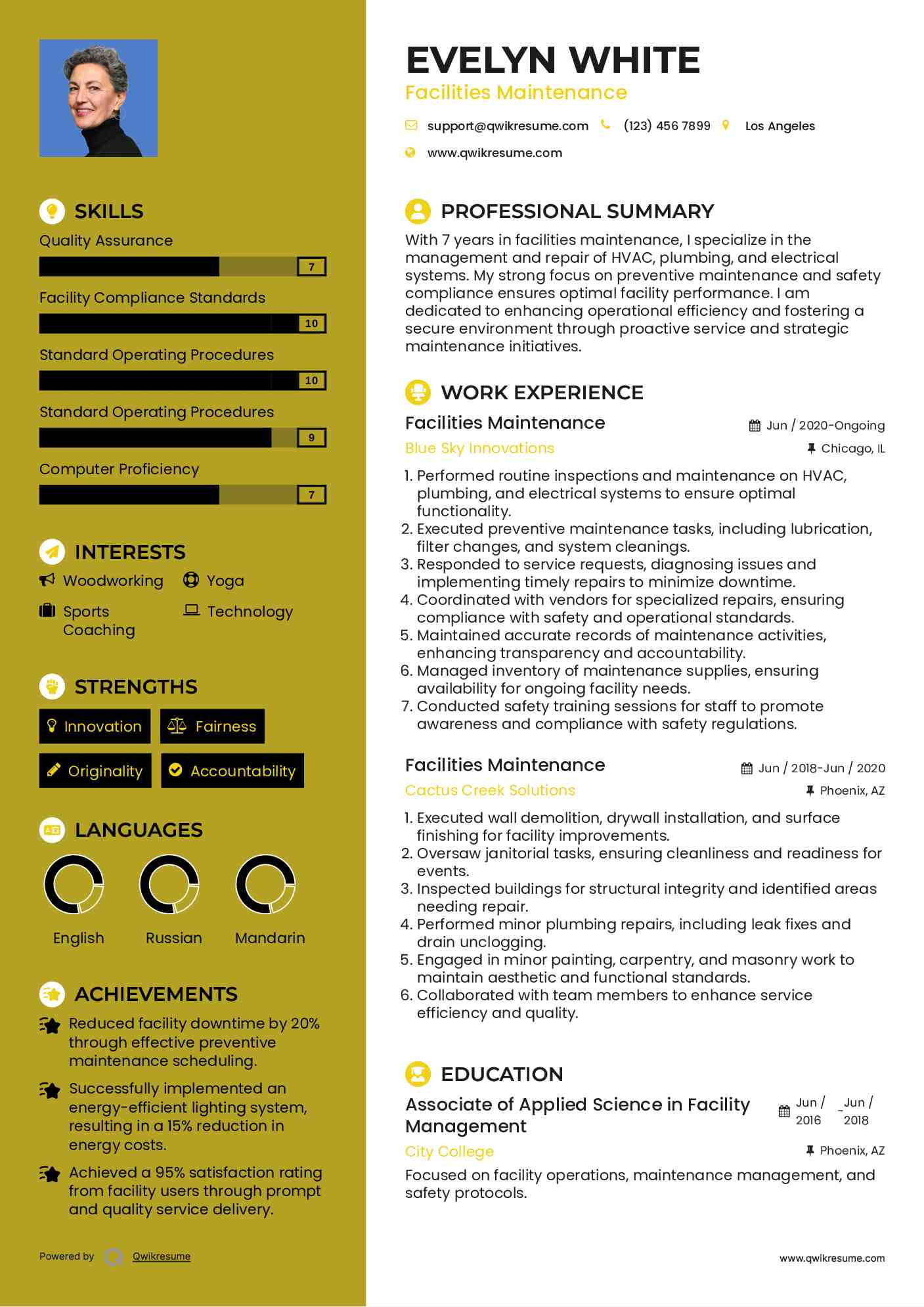 Facilities Maintenance Resume Samples QwikResume