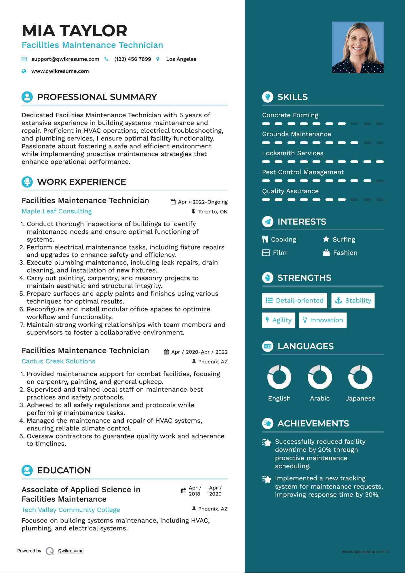 Facilities Maintenance Technician Resume Samples QwikResume