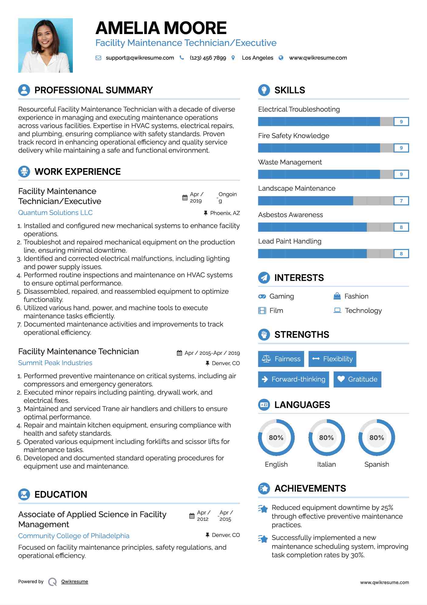 Facility Maintenance Technician Resume Samples QwikResume