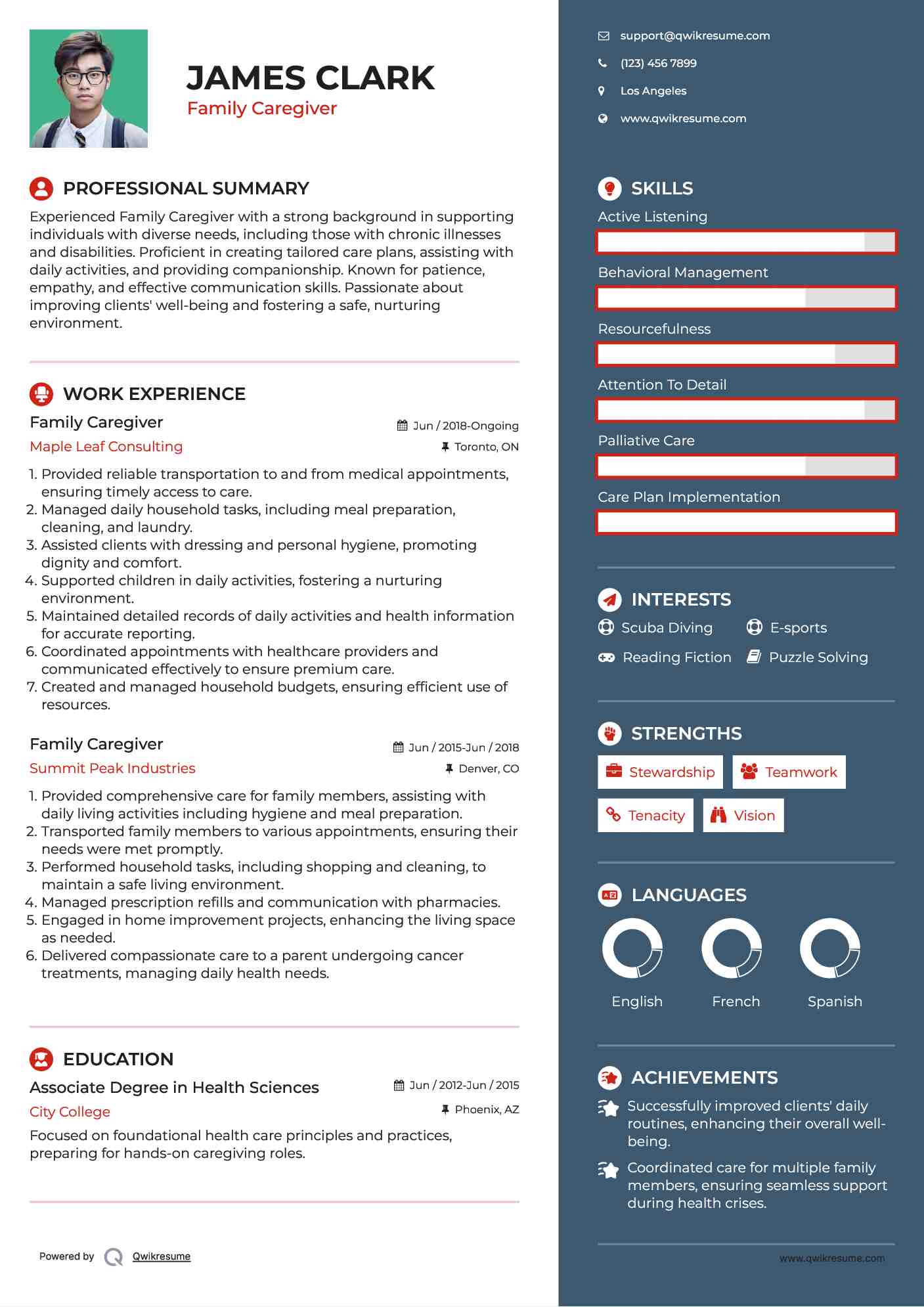 Family Caregiver Resume Samples QwikResume