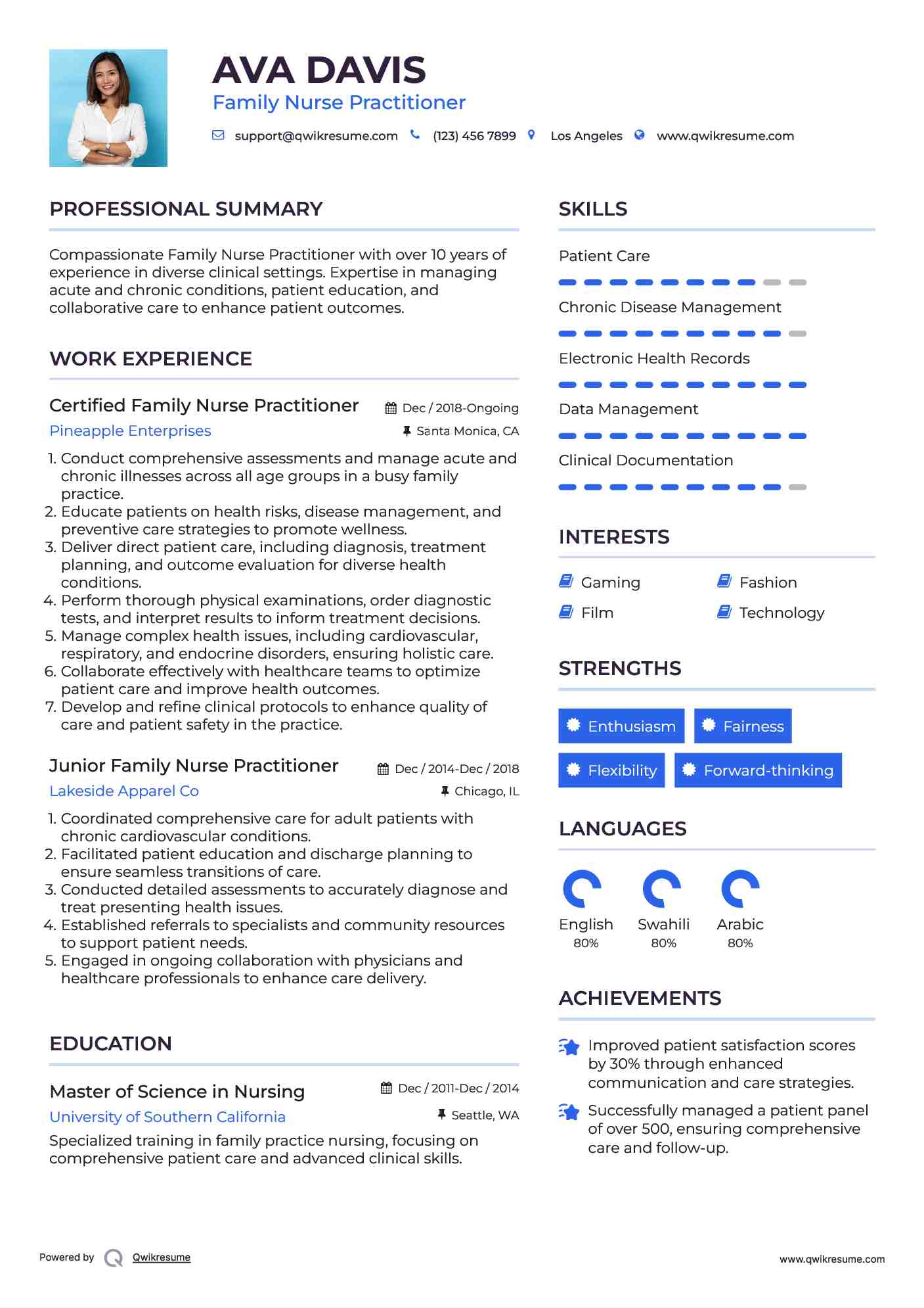 Family Nurse Practitioner Resume Samples QwikResume