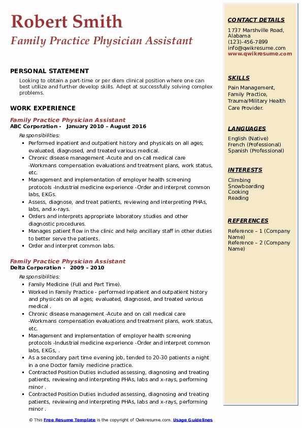 Family Practice Physician Assistant Resume Samples | QwikResume