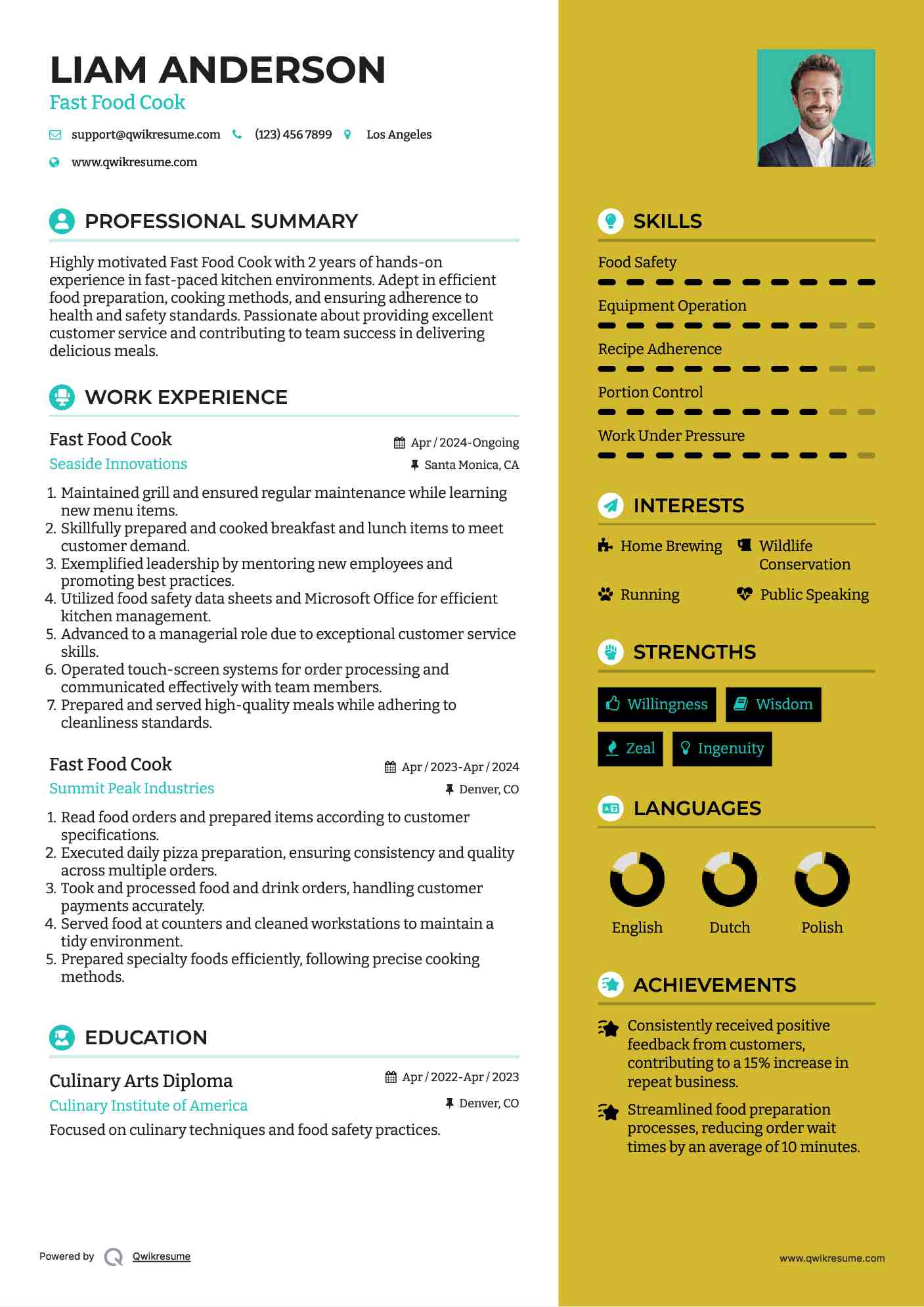 Fast Food Cook Resume Samples QwikResume