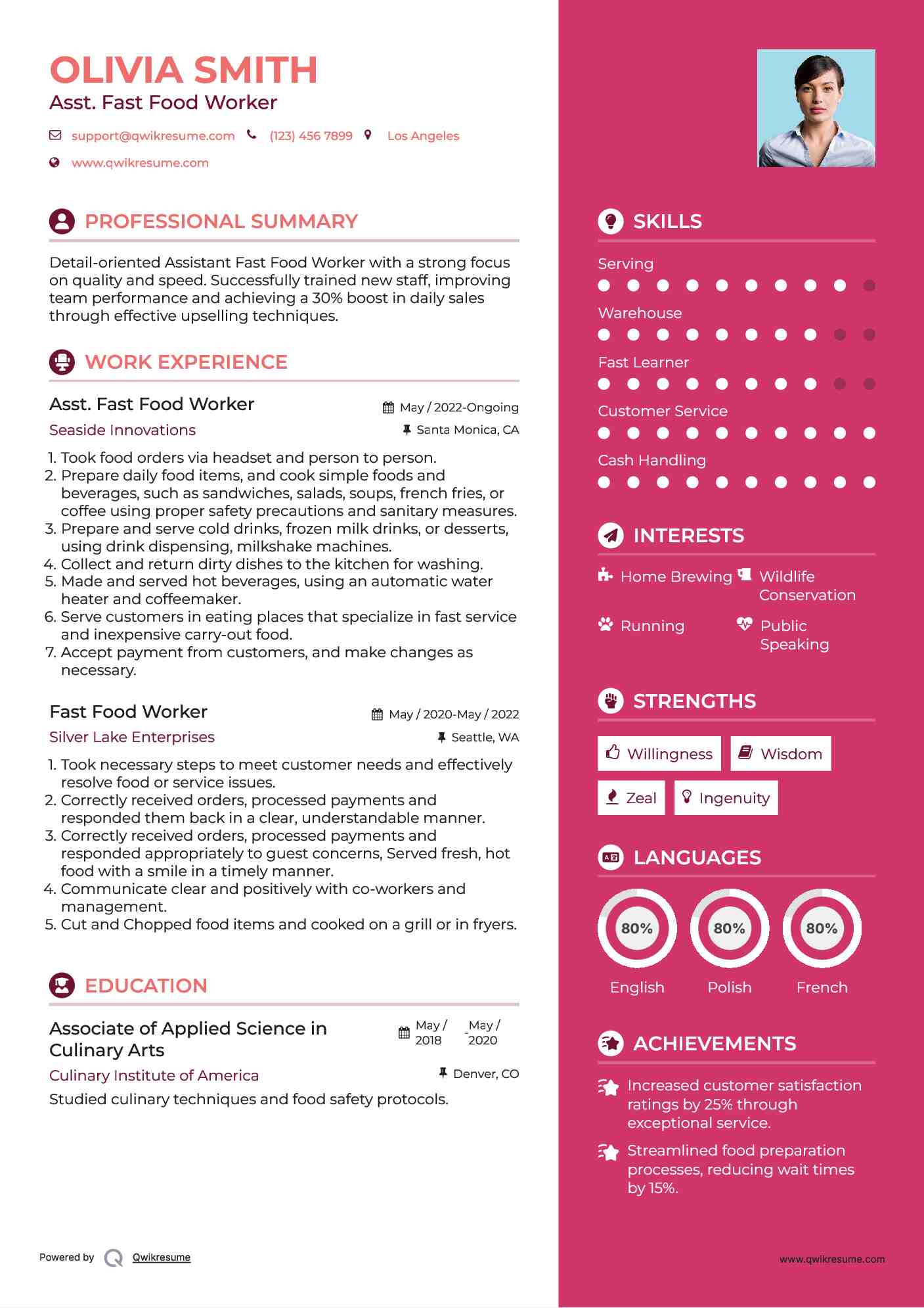 Resume Templates For Fast Food