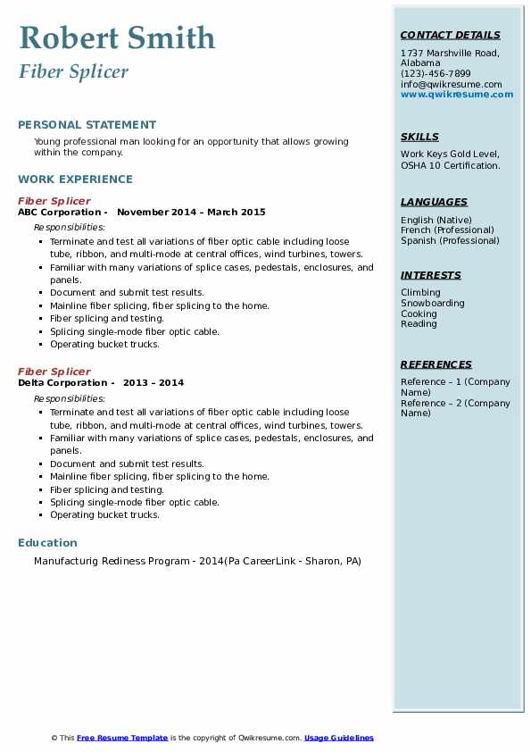 Fiber Splicer Resume Samples | QwikResume