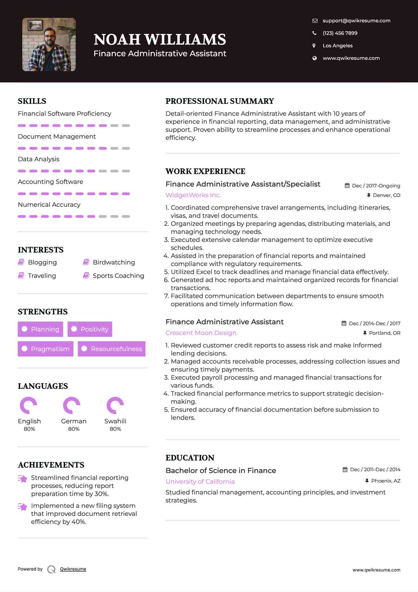 Finance Administrative Assistant Resume Samples QwikResume