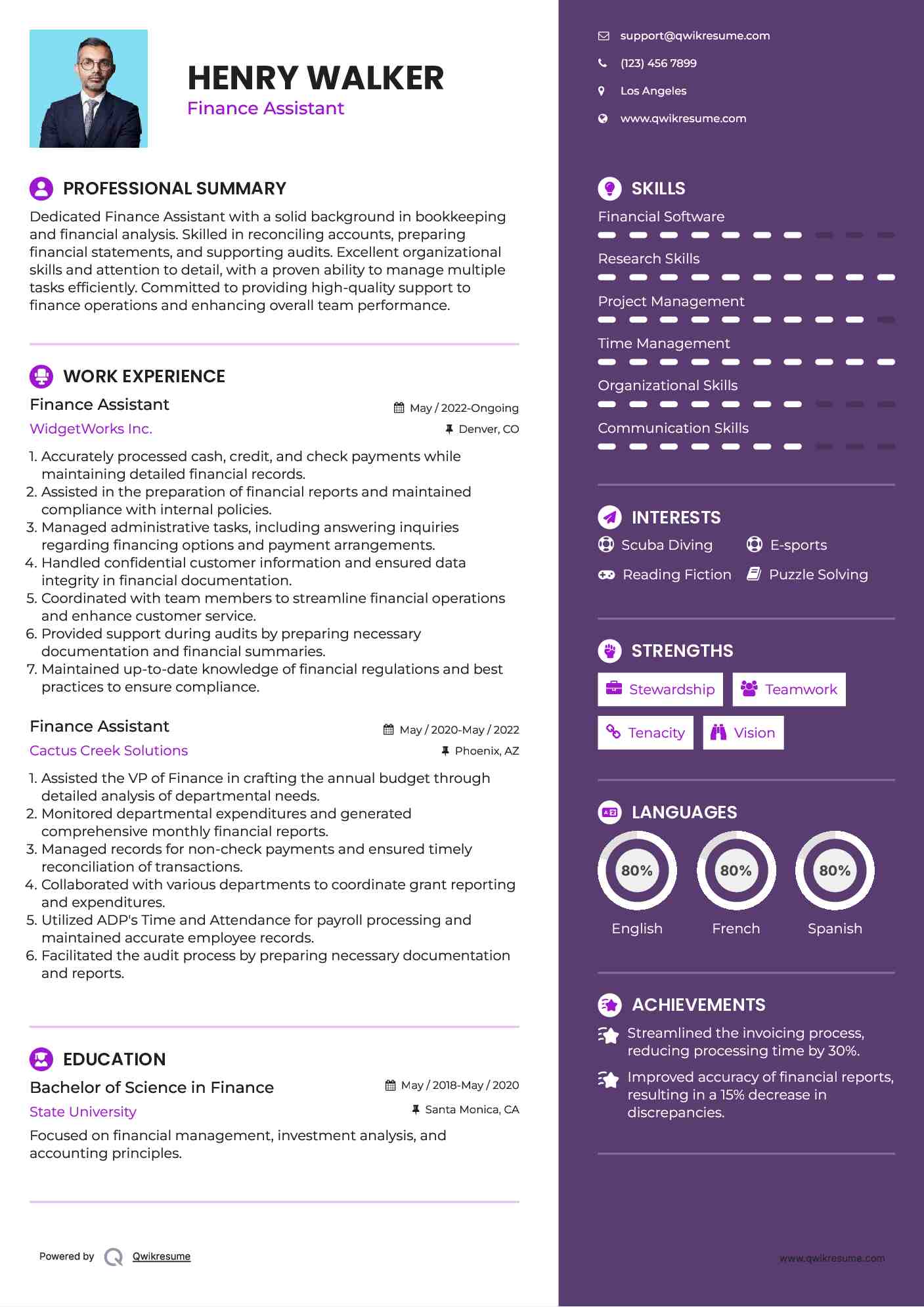 Finance Assistant Resume Samples QwikResume