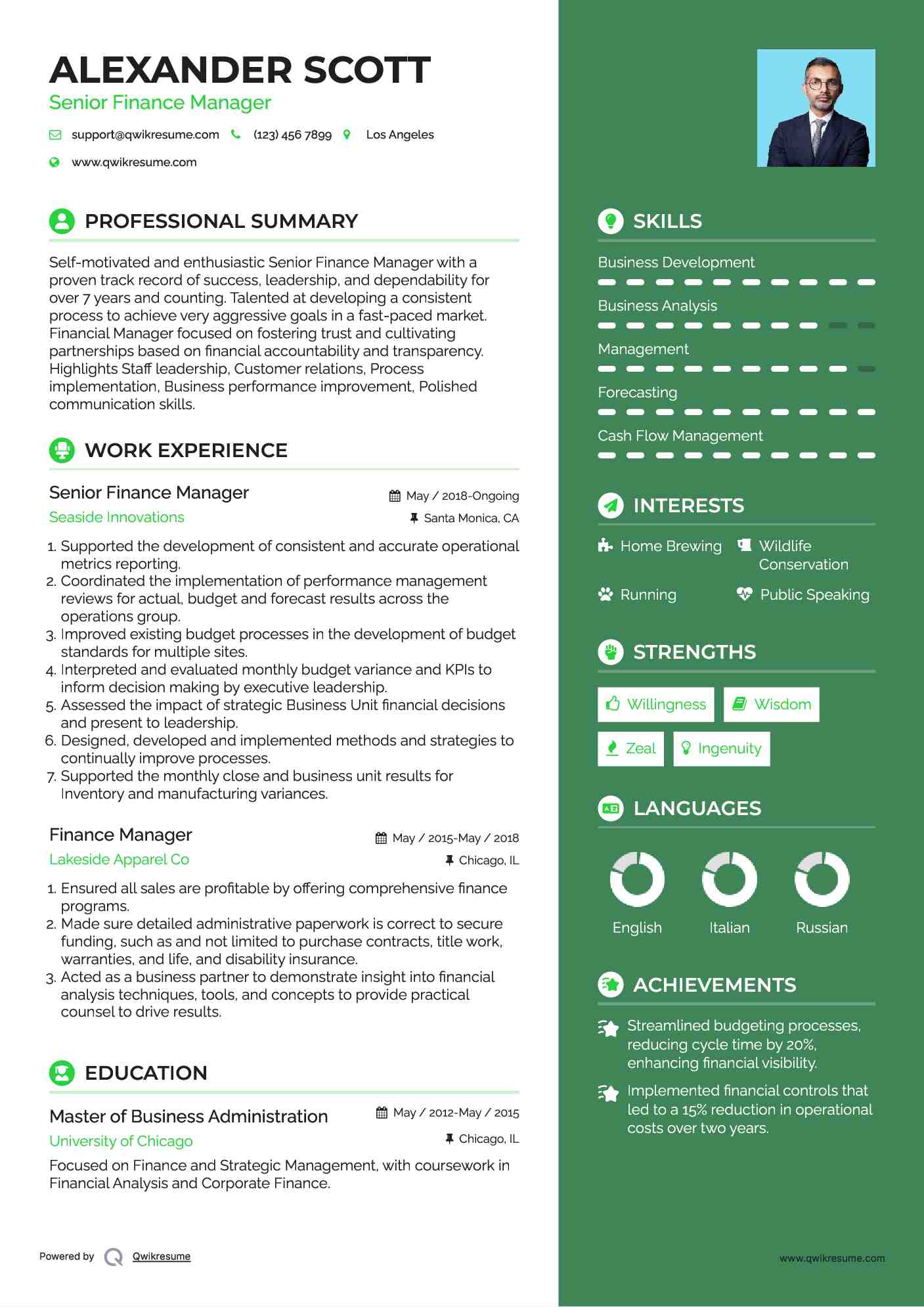Finance Manager Resume Samples QwikResume