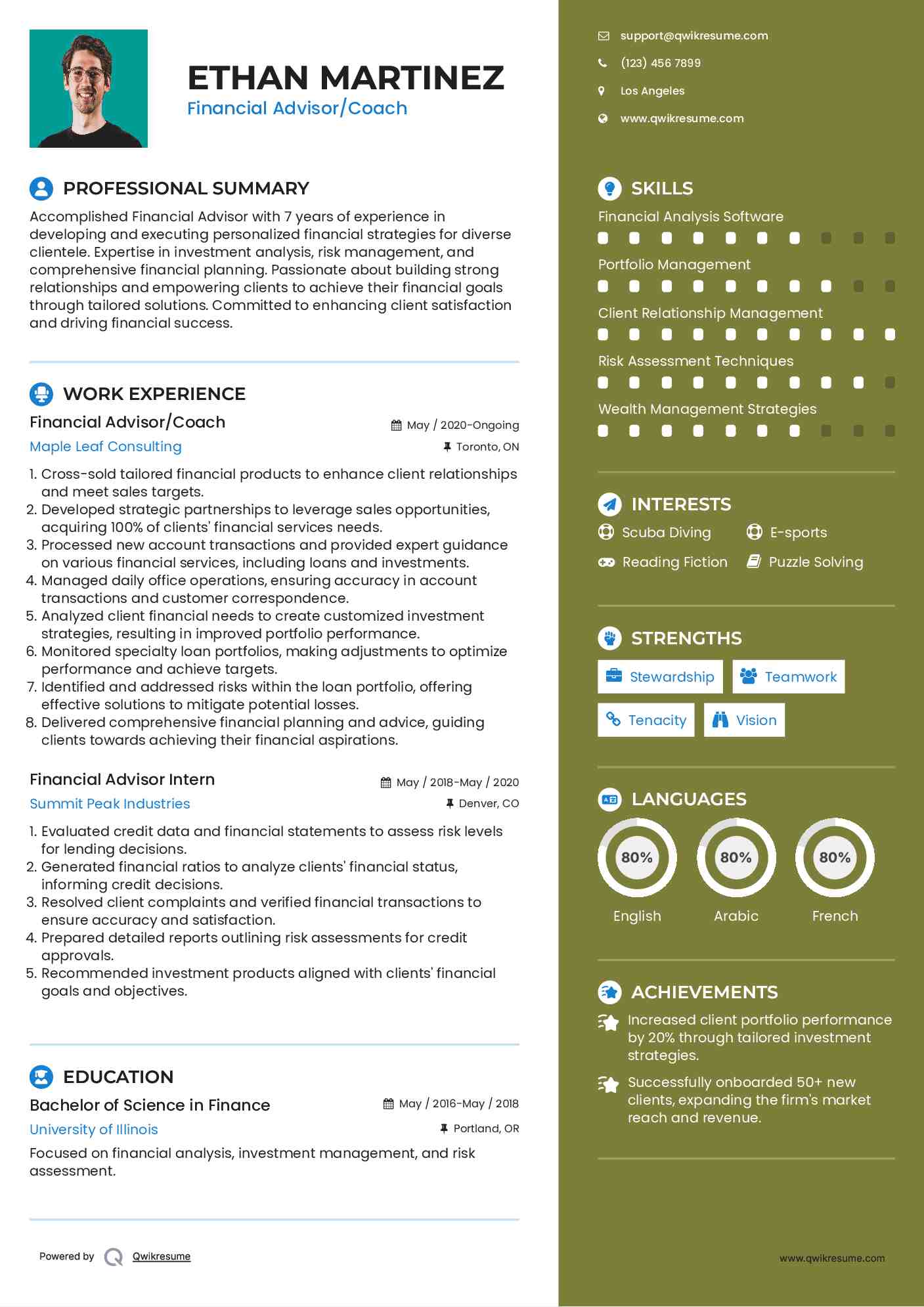 Financial Advisor Resume Samples QwikResume