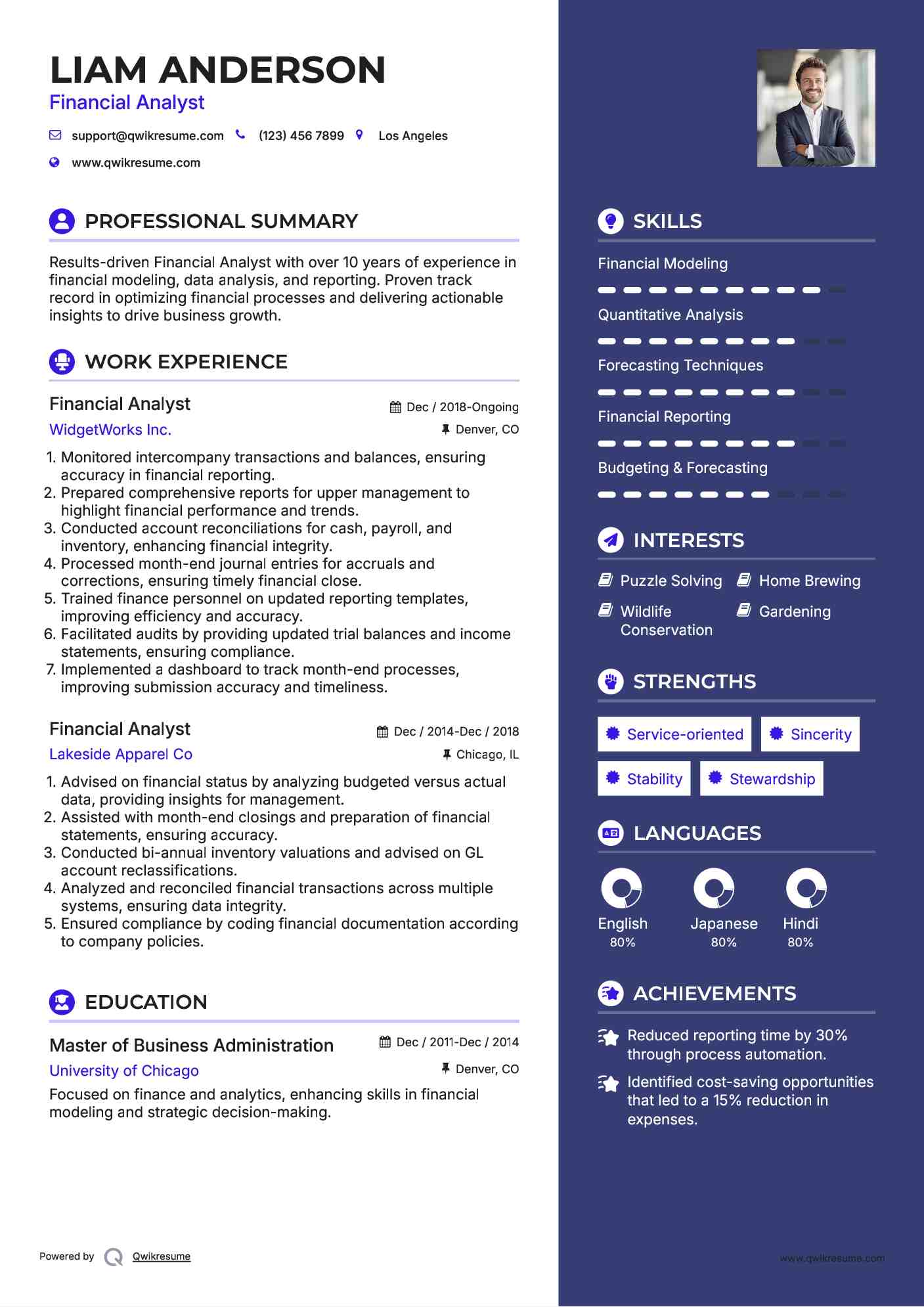 Financial Analyst Resume Samples QwikResume