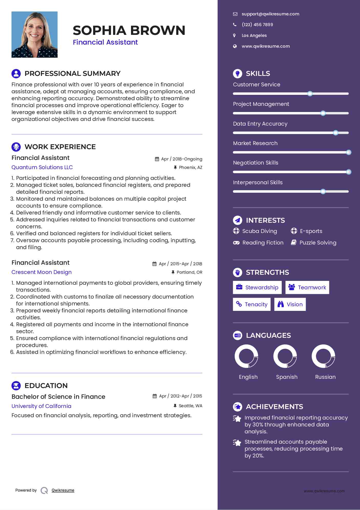 Financial Assistant Resume Samples QwikResume