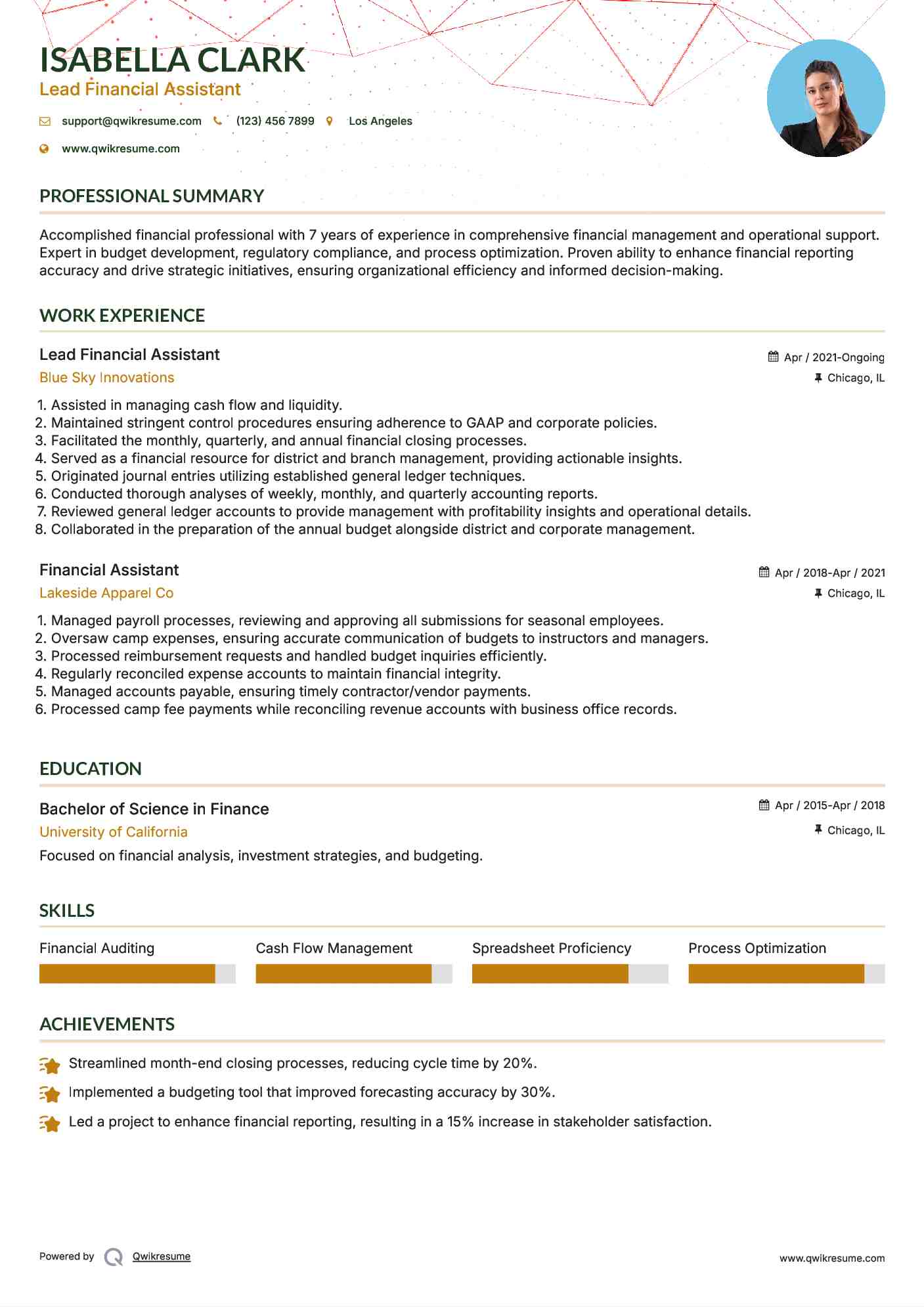 Financial Assistant Resume Samples QwikResume