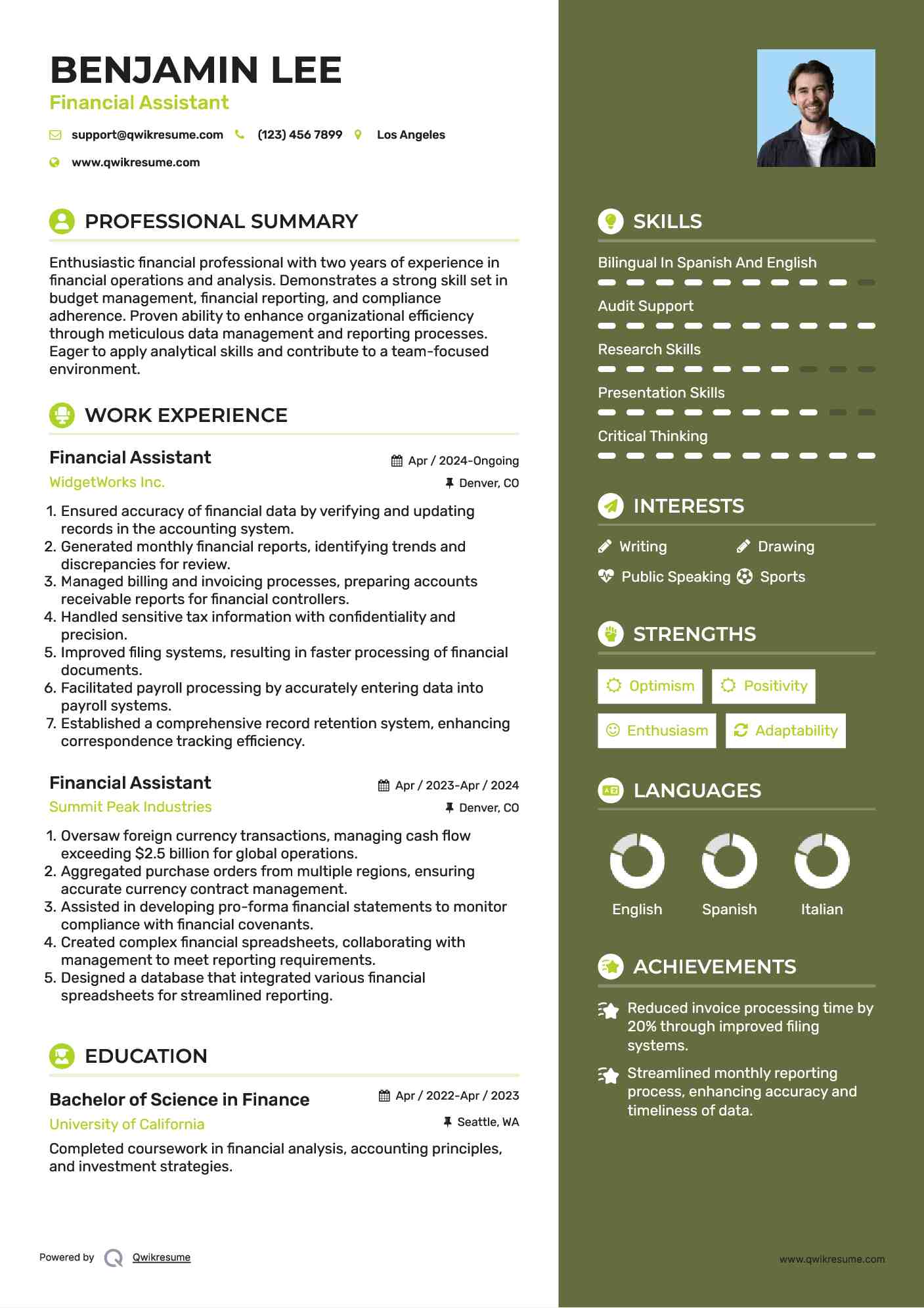 Financial Assistant Resume Samples QwikResume
