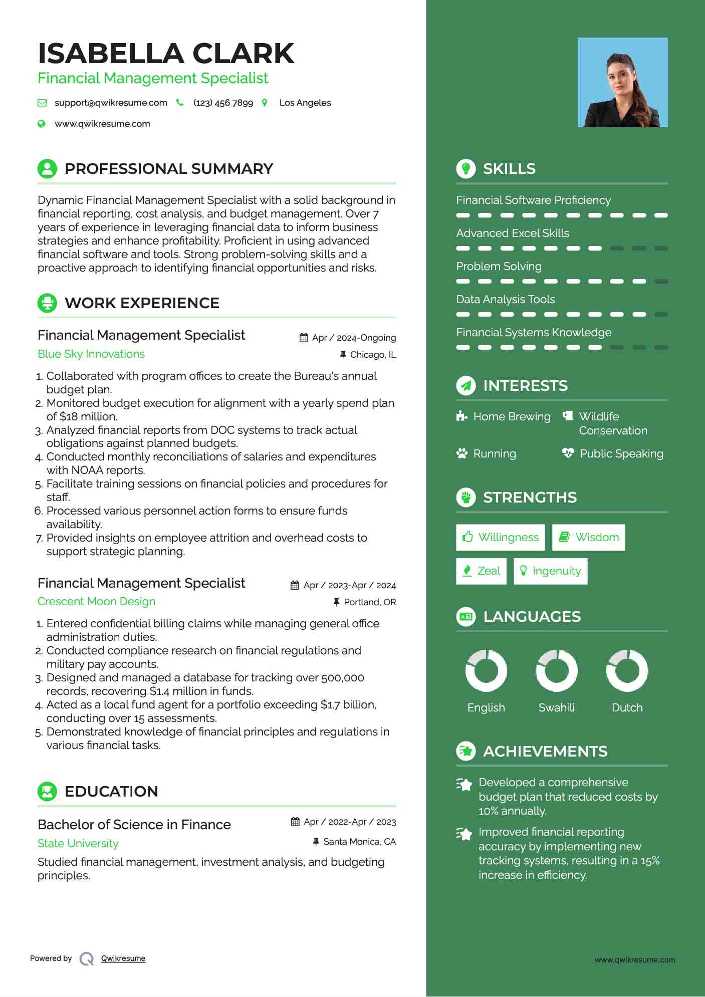 Financial Management Specialist Resume Samples QwikResume