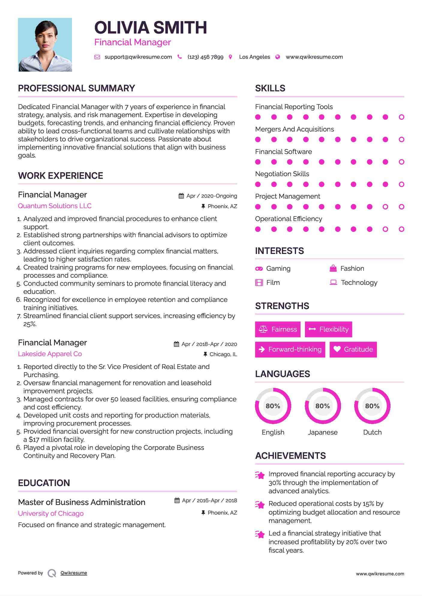 Example Resume Of A Financial Manager Finance Manager Resume Examples