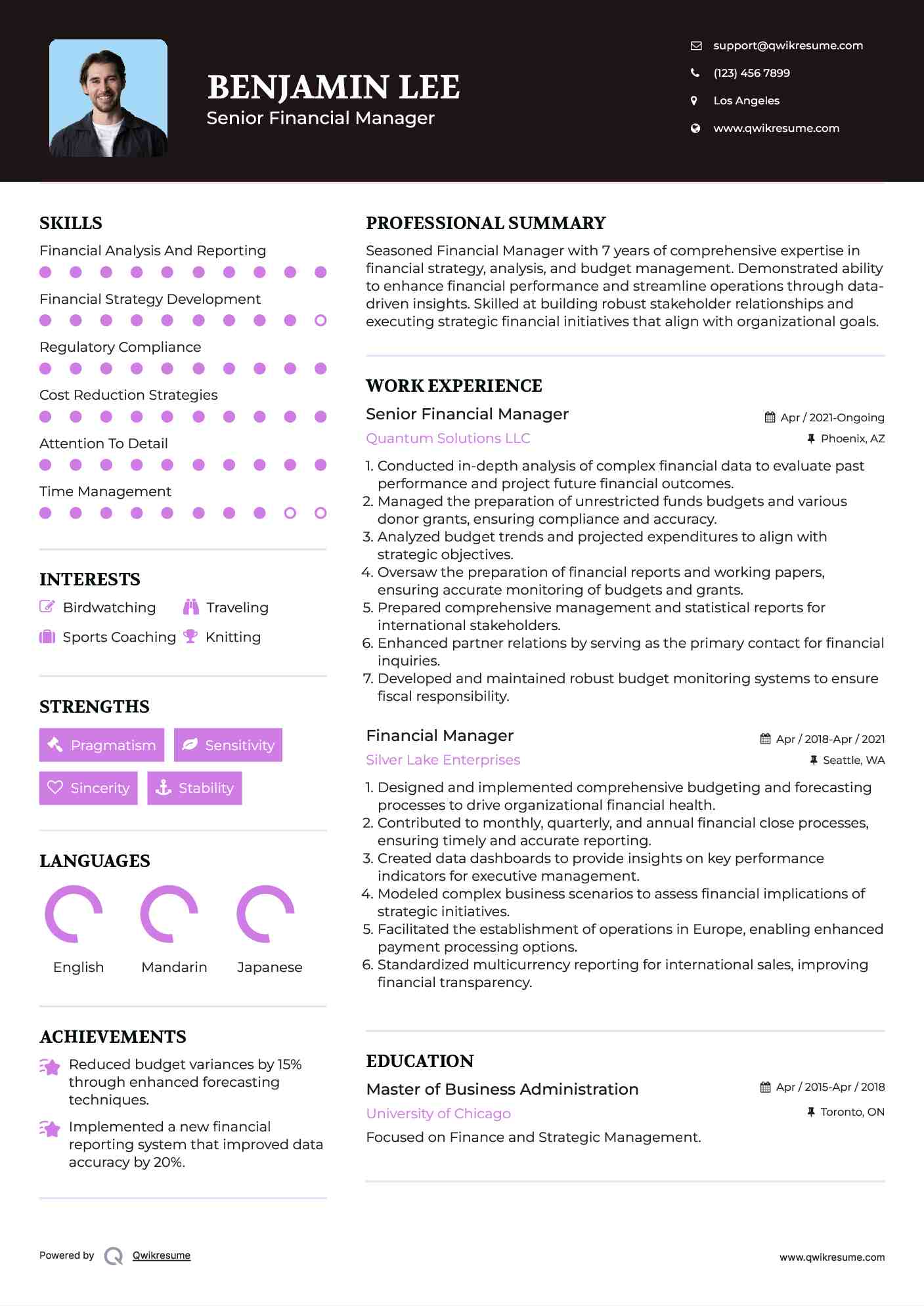 Finance Manager Resume Template