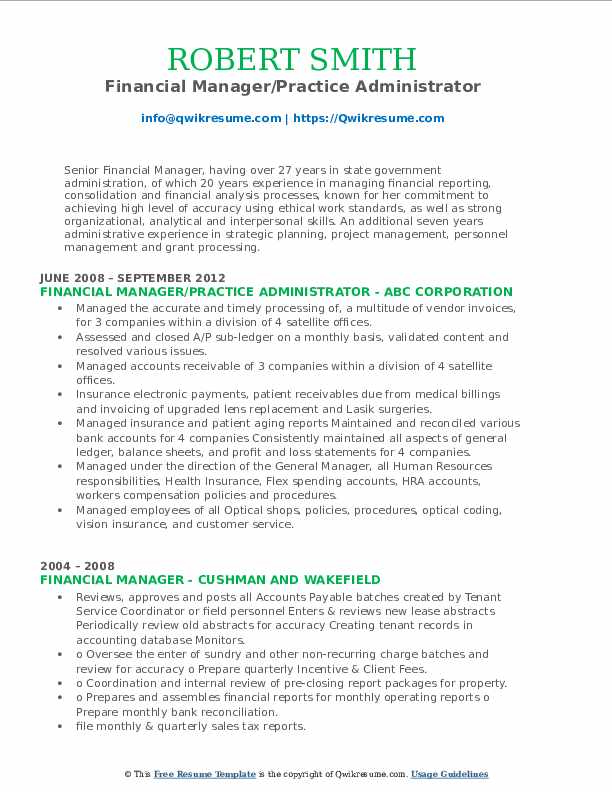 Financial Manager Resume Samples | QwikResume