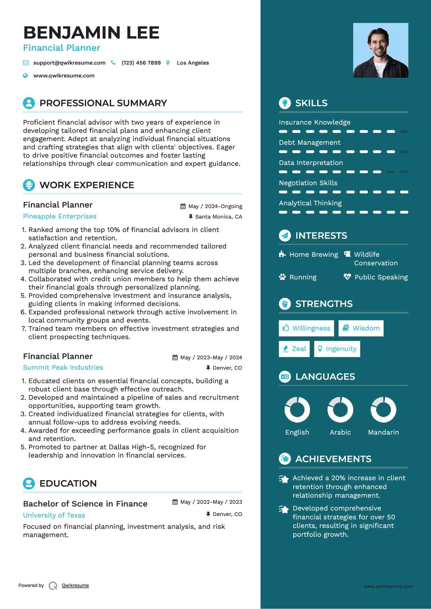 Financial Planner Resume Samples QwikResume