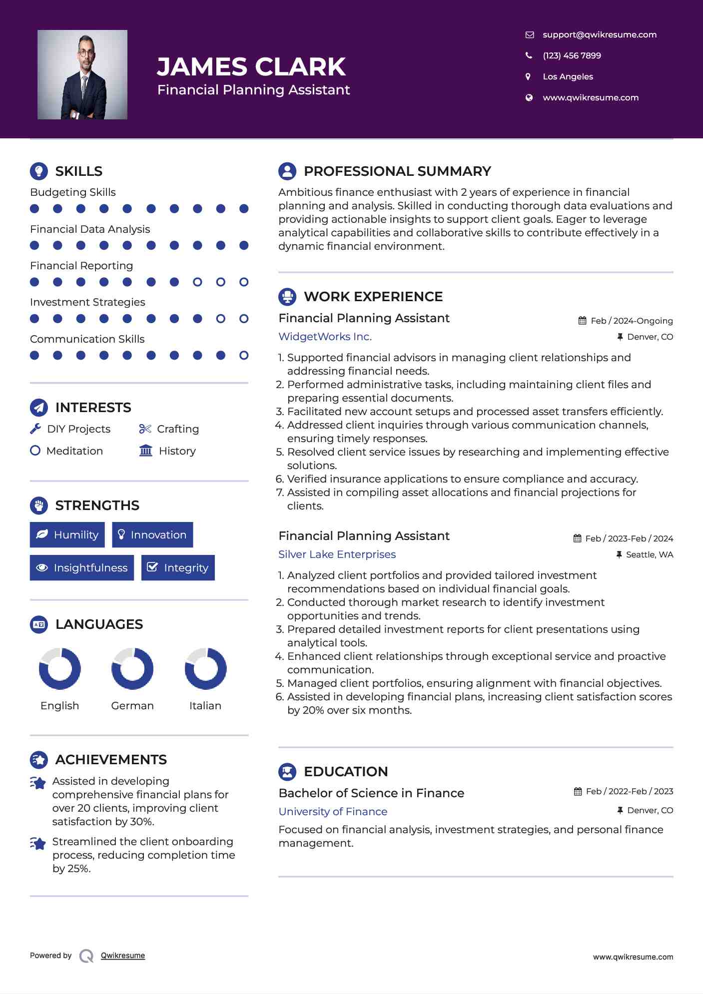 Financial Planning Assistant Resume Samples QwikResume