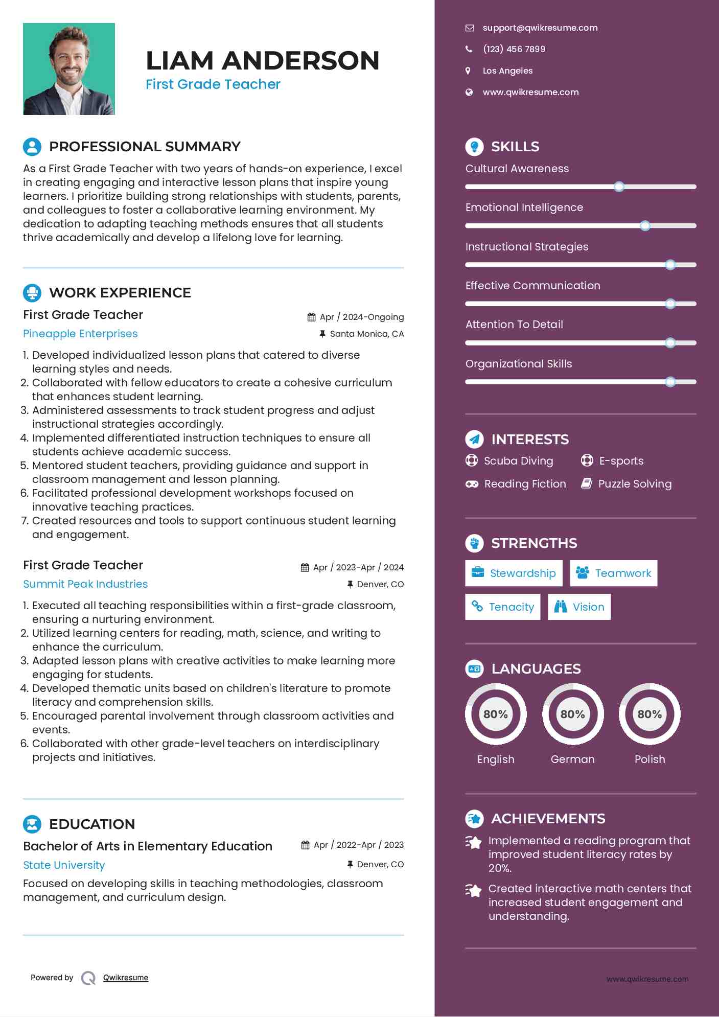 First Grade Teacher Resume Samples QwikResume First Grade Teacher Resume Samples QwikResume