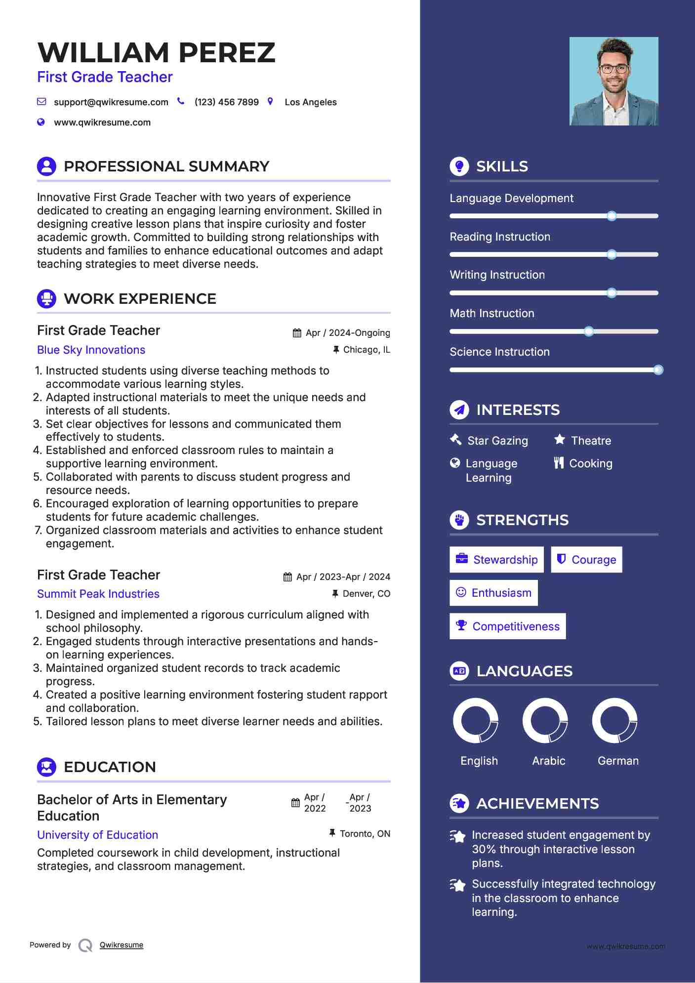 First Grade Teacher Resume Samples QwikResume First Grade Teacher Resume Samples QwikResume