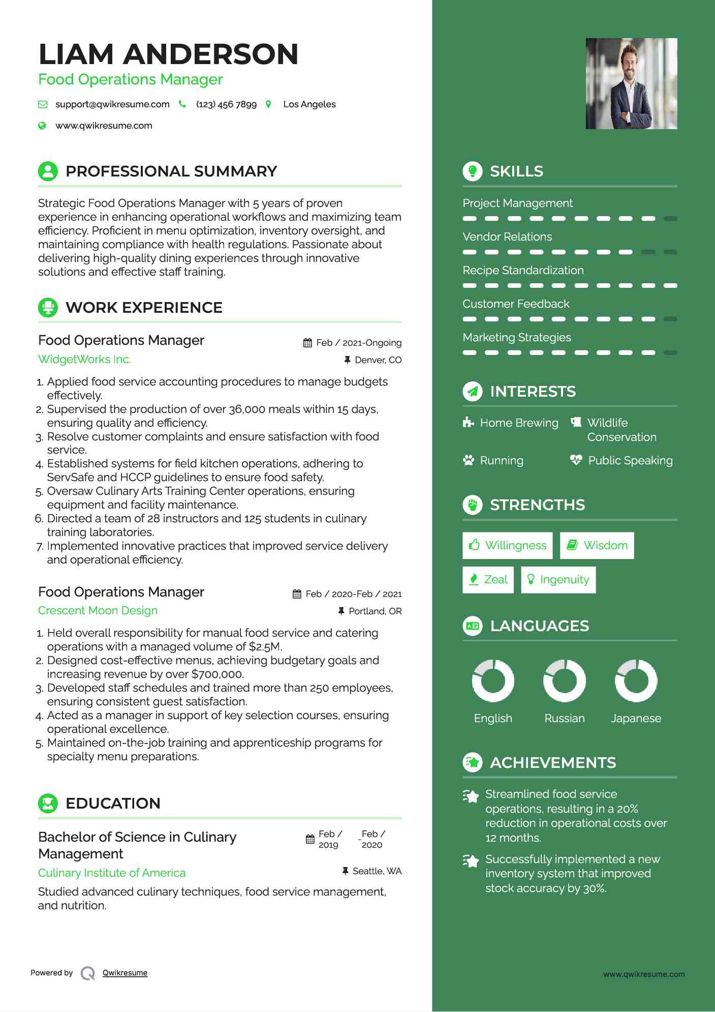 Food Operations Manager Resume Samples QwikResume