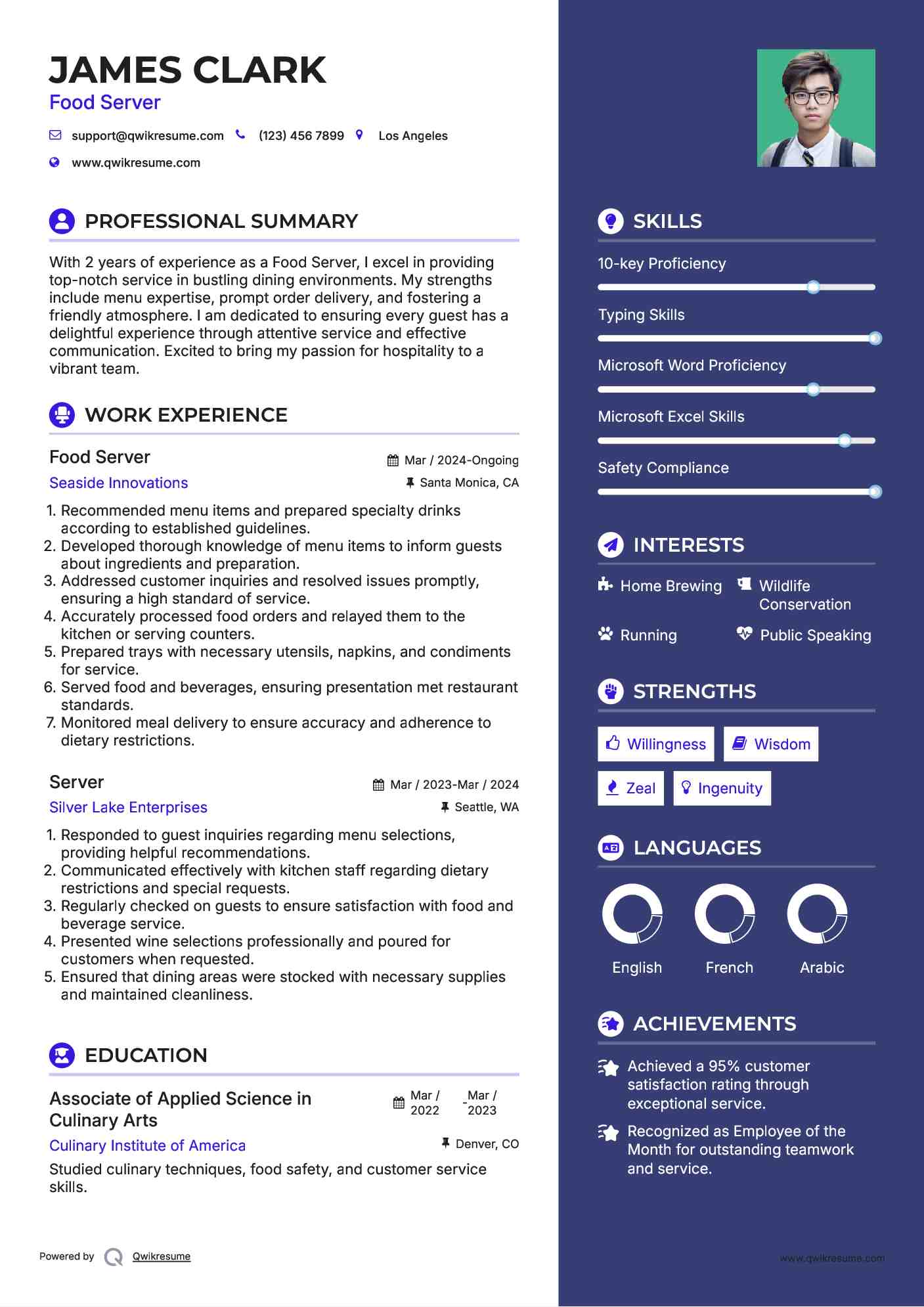 Food Server Resume Samples QwikResume
