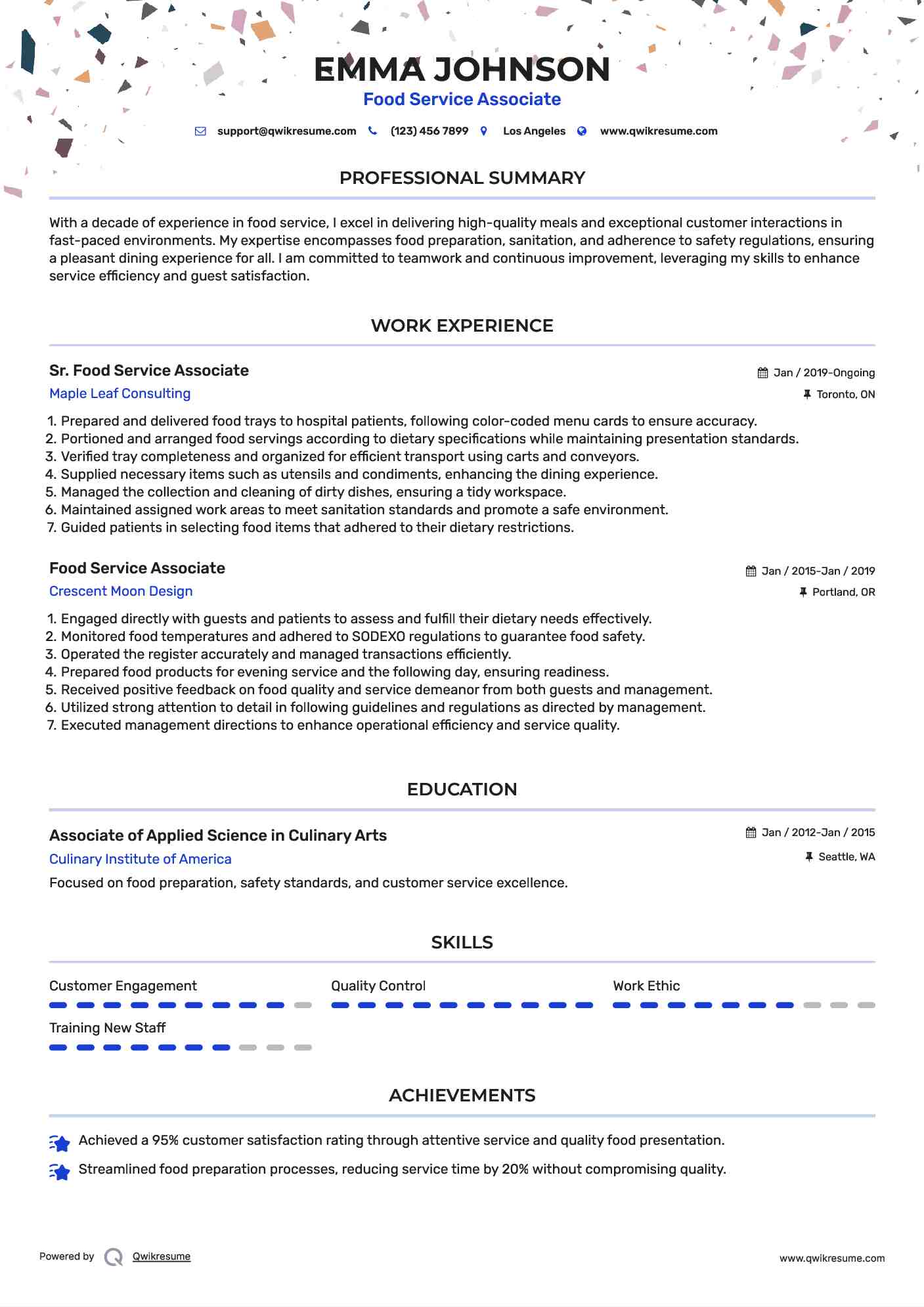 Food Service Associate Resume Samples QwikResume