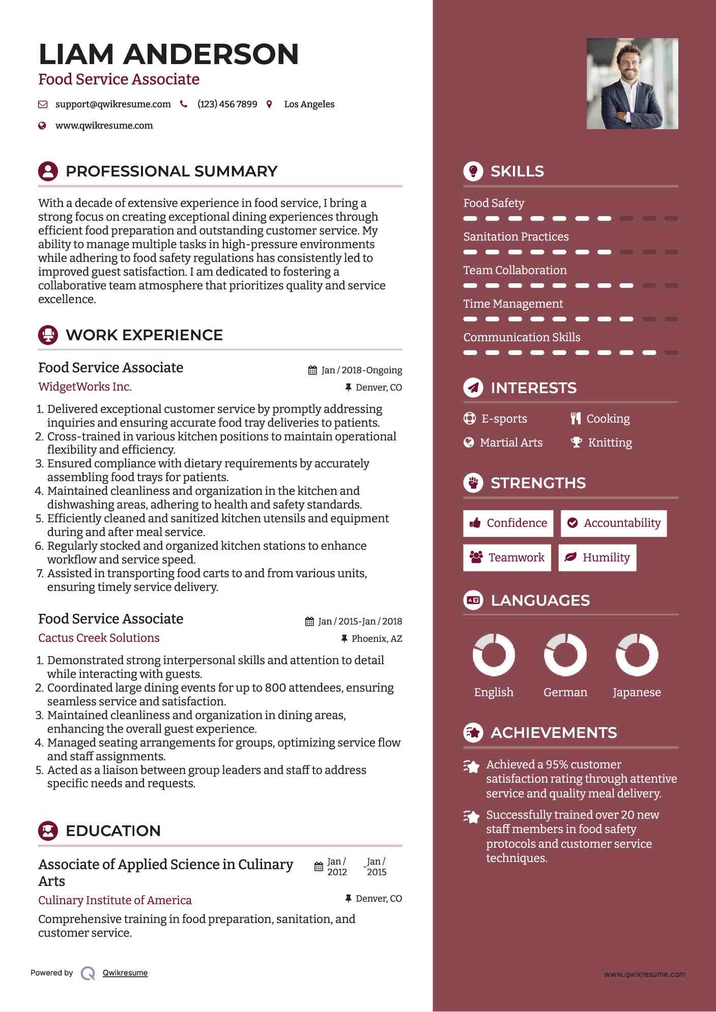 Food Service Associate Resume Samples QwikResume