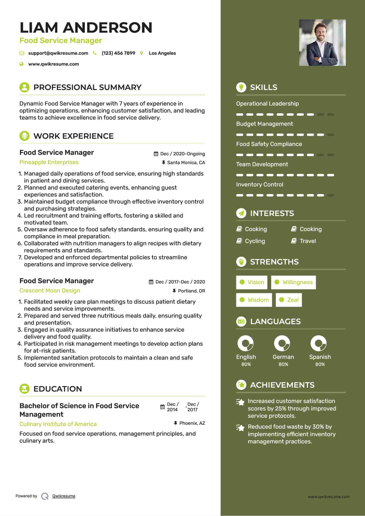 Food Service Manager Resume Samples QwikResume