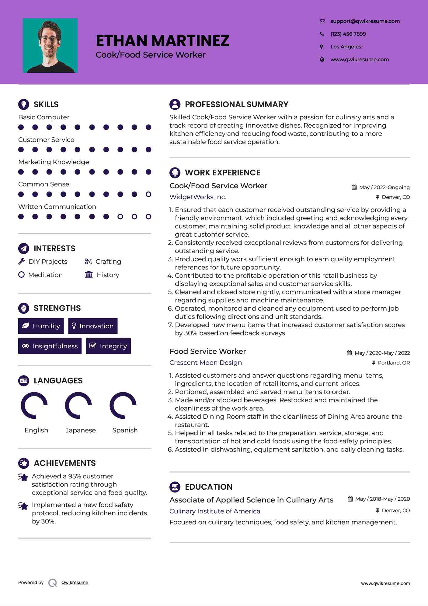 Food Service Worker Resume Samples QwikResume