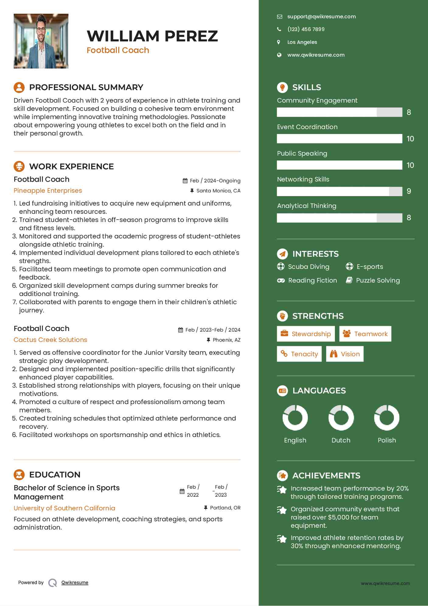 Football Coaching Resume