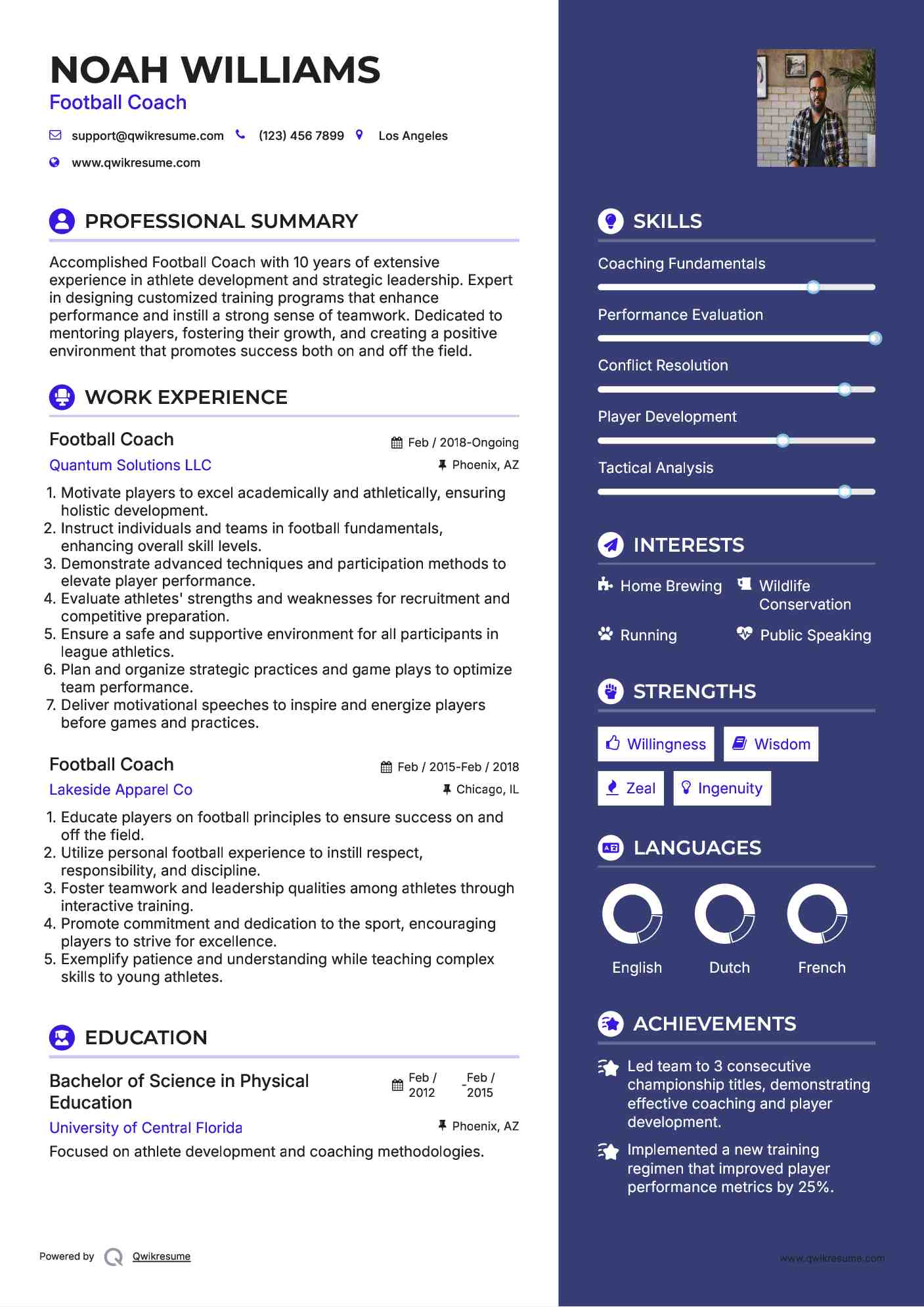 Football Coach Resume Samples QwikResume