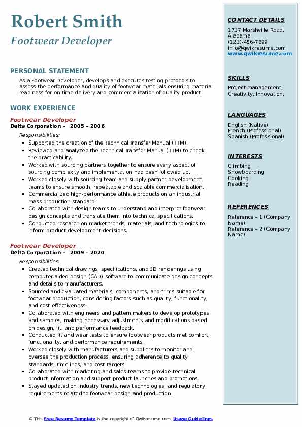 Footwear Developer Resume Samples | QwikResume