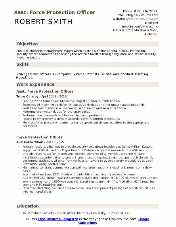 Force Protection Officer Resume Samples | QwikResume