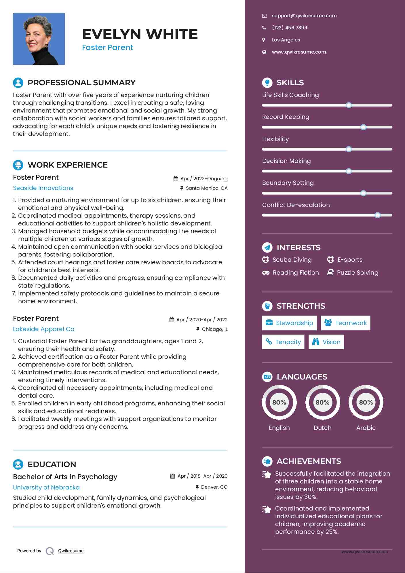 Foster Parent Resume Samples QwikResume