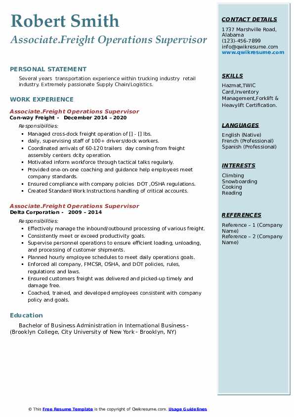 Freight Agent Sample Resume