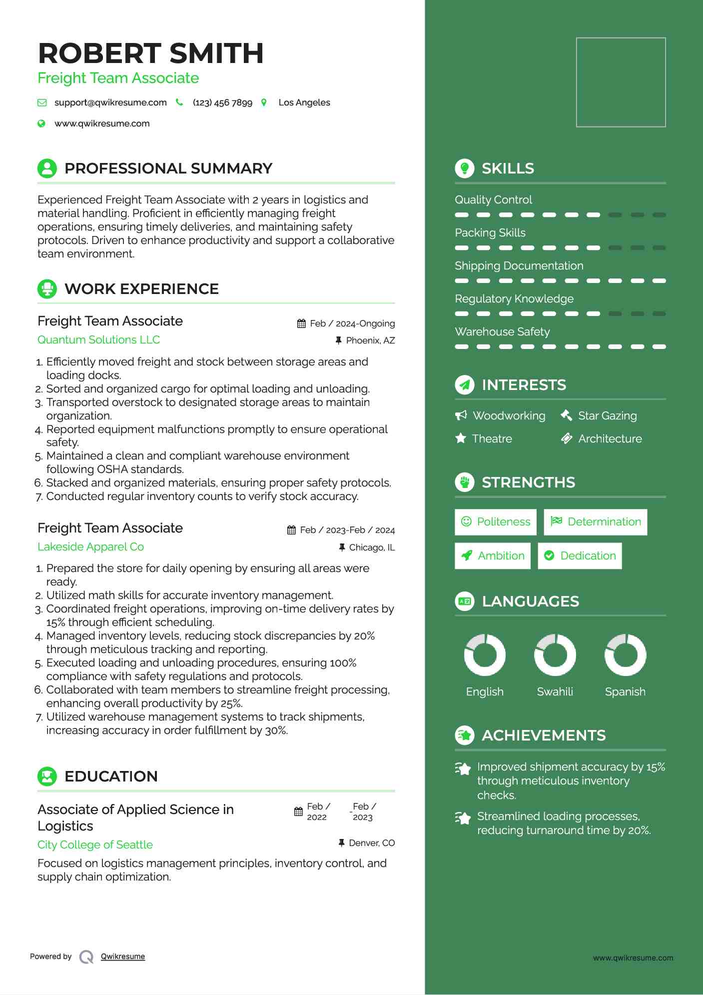Freight Team Associate Resume Samples QwikResume