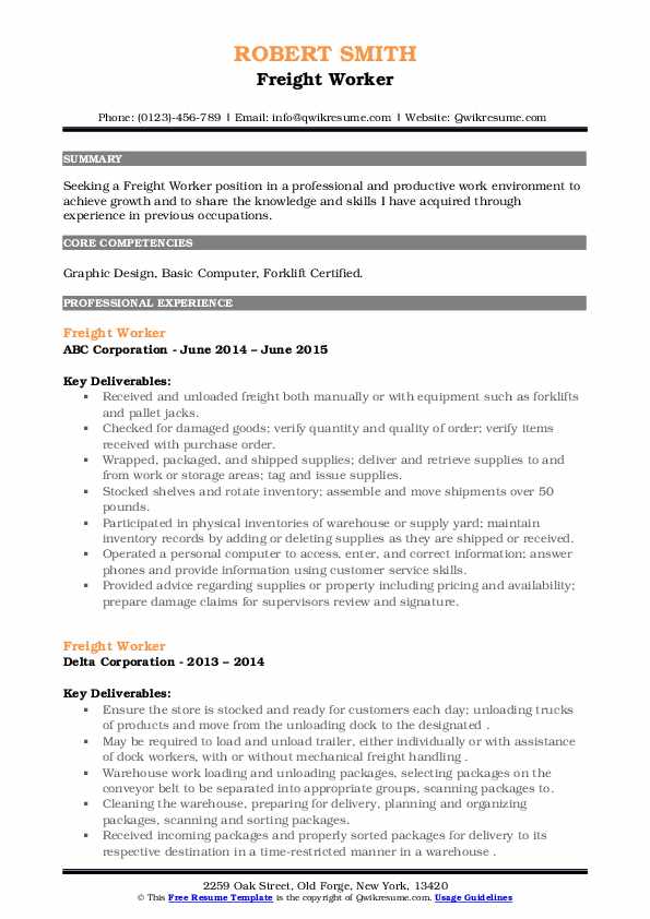 Freight Worker Resume Samples | QwikResume