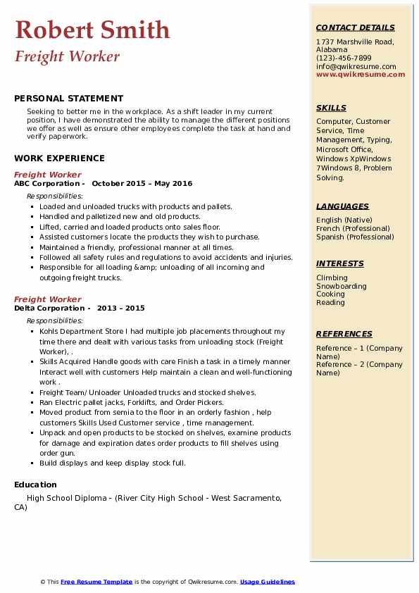 Freight Agent Sample Resume