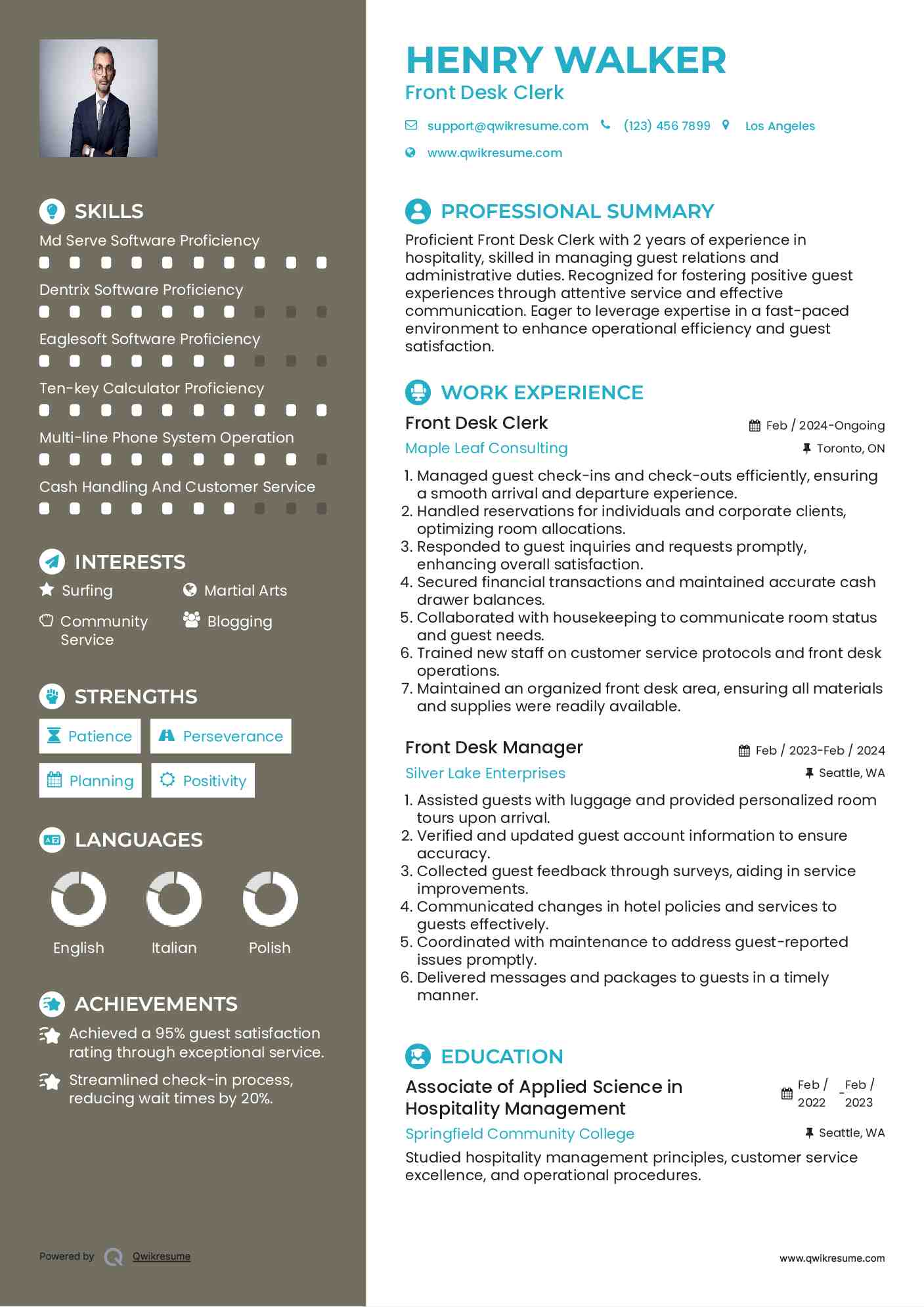 Front Desk Clerk Resume Samples QwikResume
