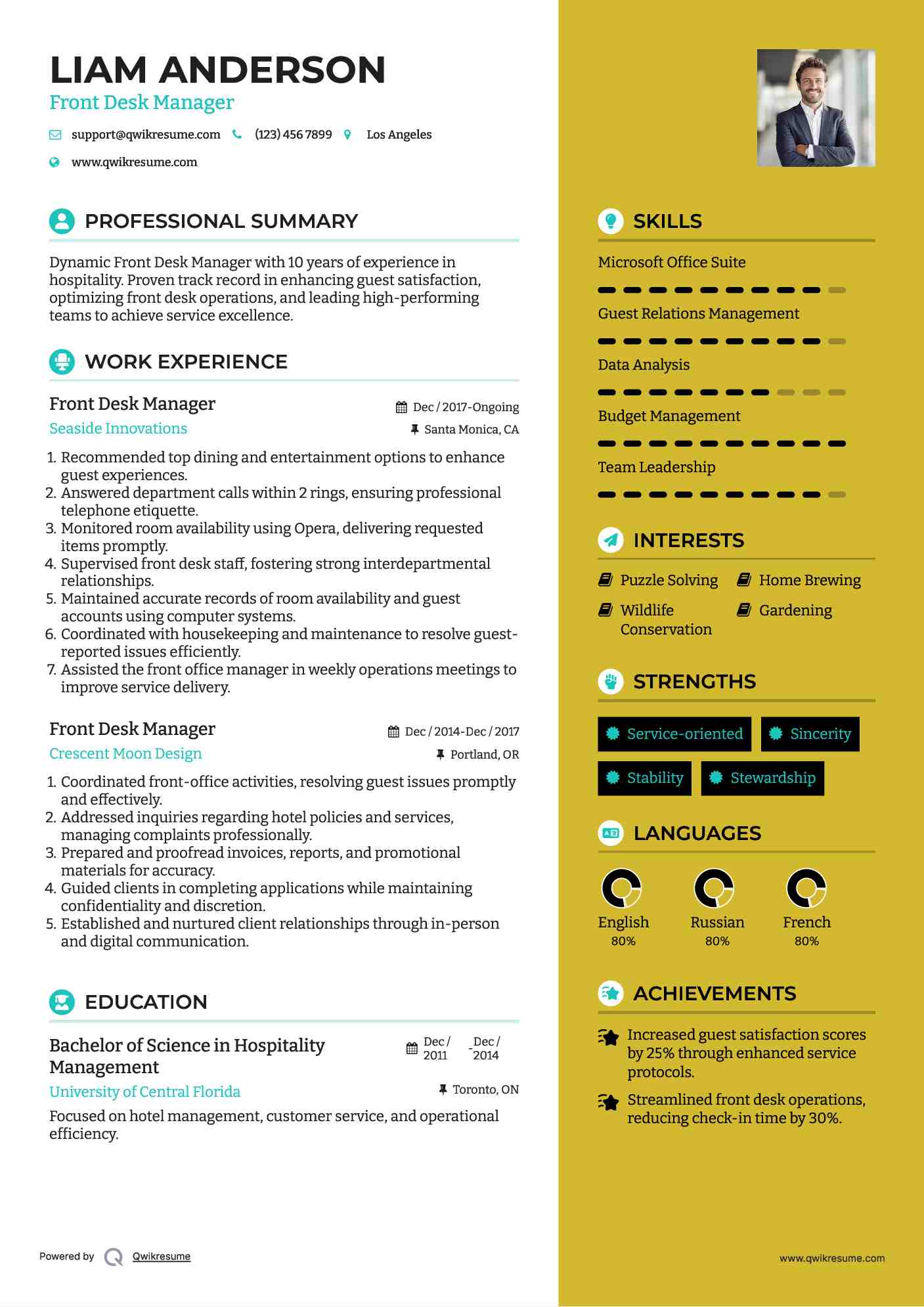 Front Desk Manager Resume Samples QwikResume