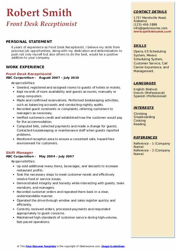 Front Desk Receptionist Resume Samples QwikResume