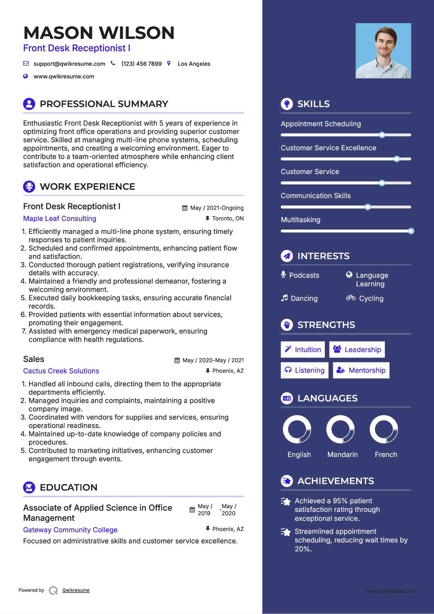 Front Desk Receptionist Resume Sample Resume Template