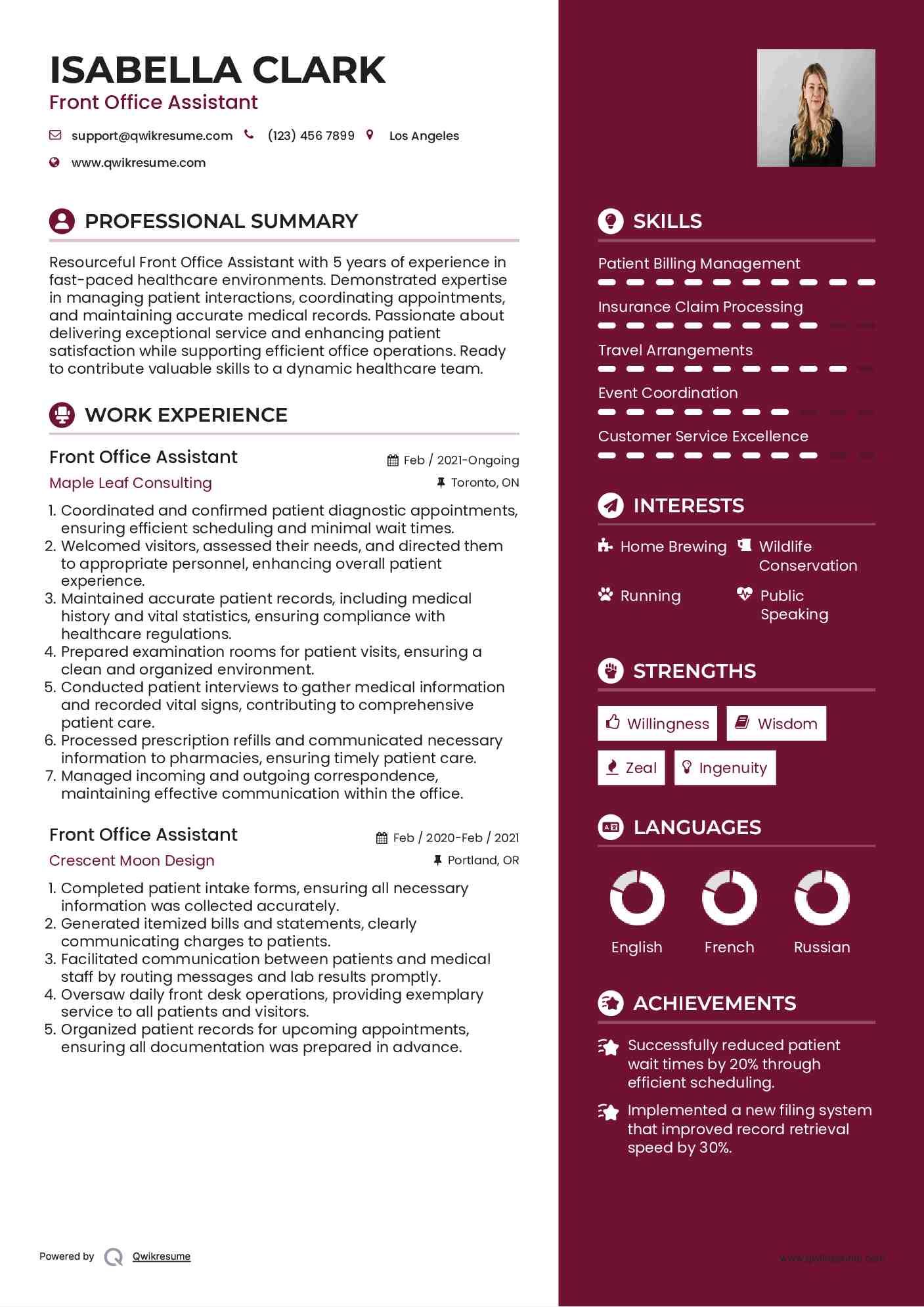 Front Office Assistant Resume Samples QwikResume