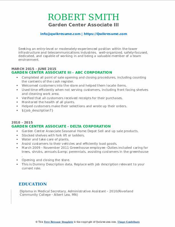 Garden Center Associate Resume Samples | QwikResume