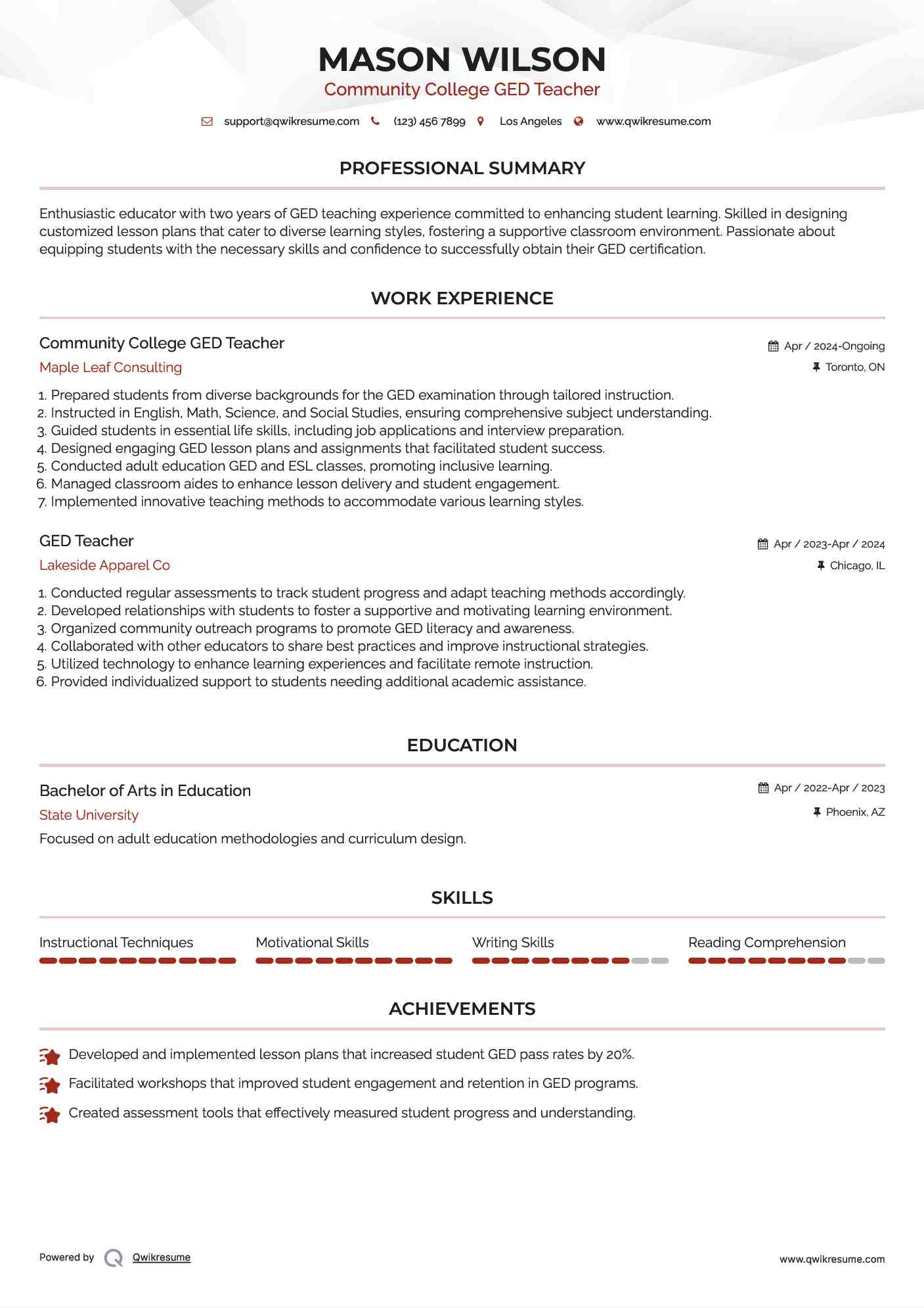 GED Teacher Resume Samples QwikResume GED Teacher Resume Samples QwikResume