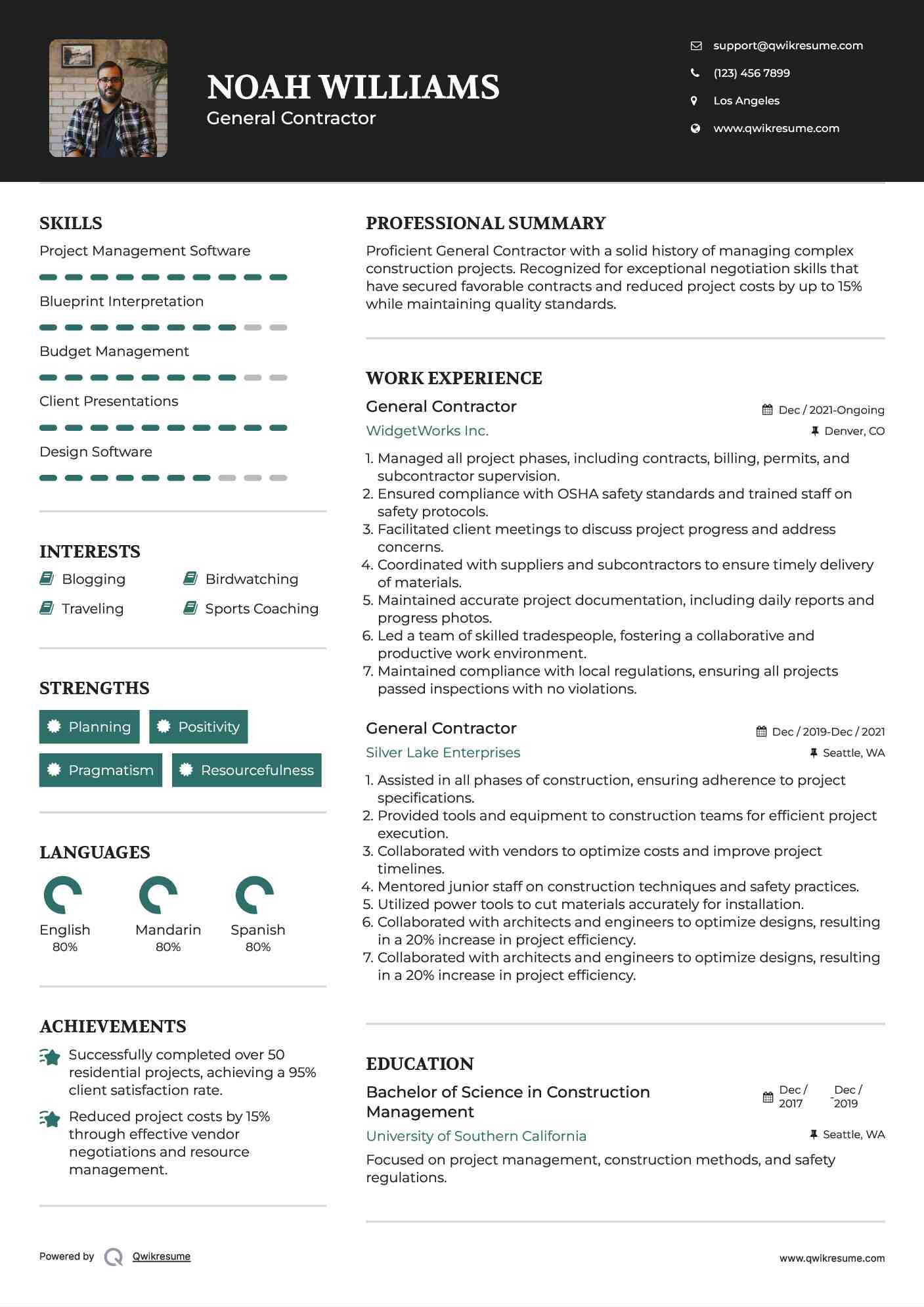 General Contractor Resume Samples QwikResume