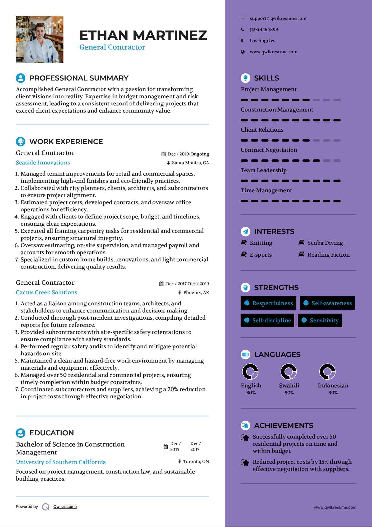 General Contractor Resume Samples QwikResume