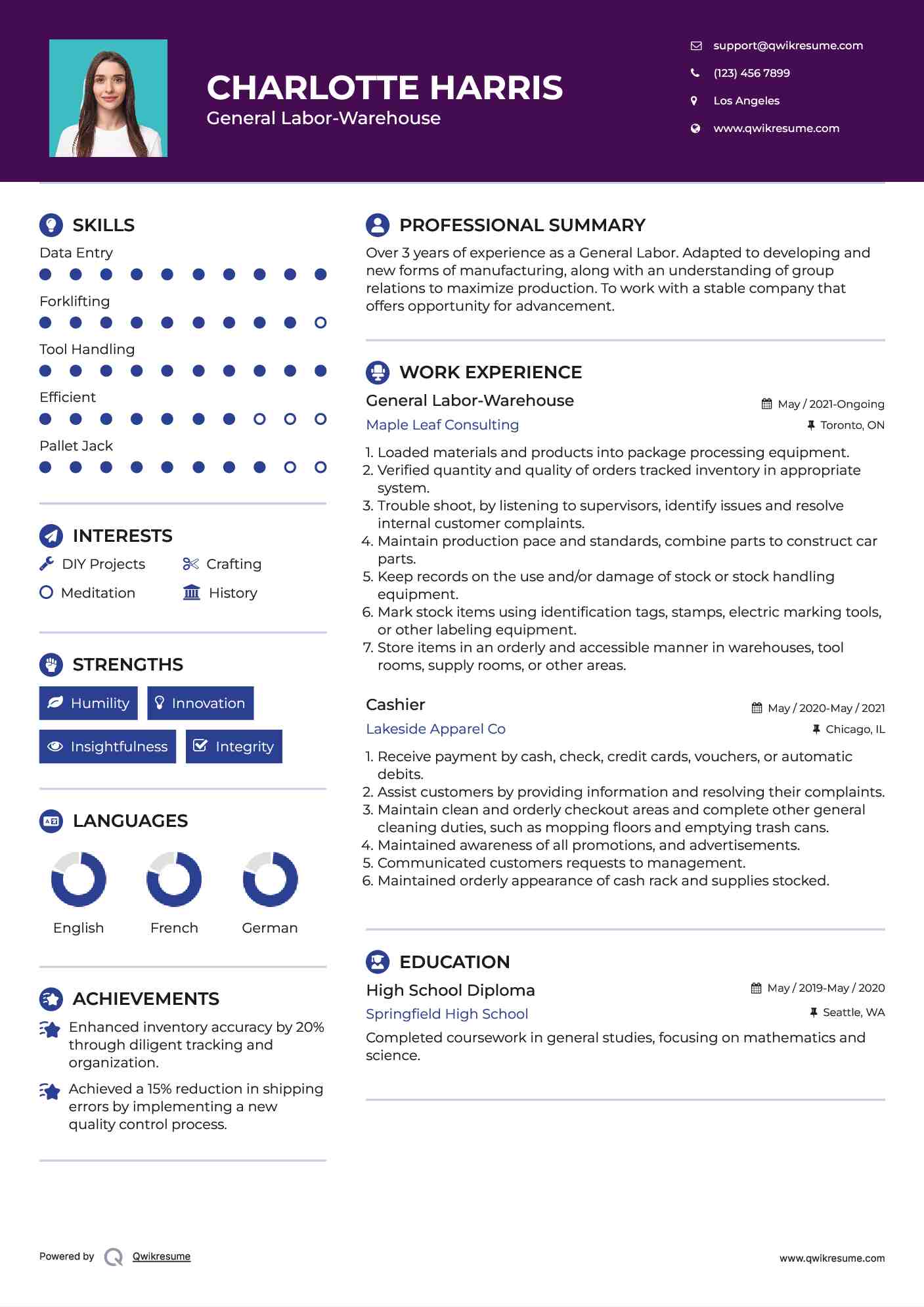 General Labor Resume Samples QwikResume